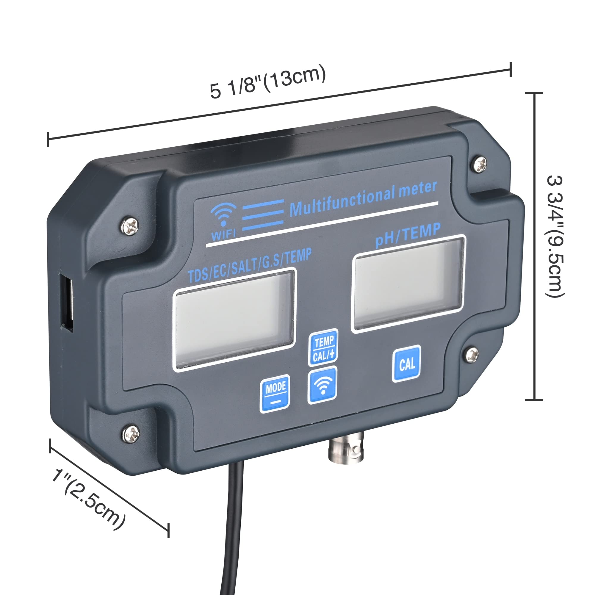 Yescom Water Quality Tester 6 in 1 Multi-Parameter Test Meter PH/EC/Salt/TDS(PPM)/Temp/S.G Analyzer Wall-Mount Rechargeable