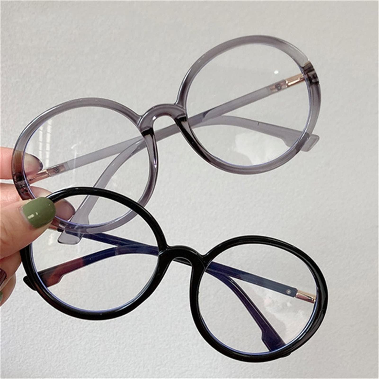 Reading Glasses, Retro Round Frames Eyeglass, Anti Blue Light Eyeglasses, Oversized Frame Computer Glasses for Women Men, Anti Glare/UV Ray Eyeglasses (Color : Black-01, Size : +3)