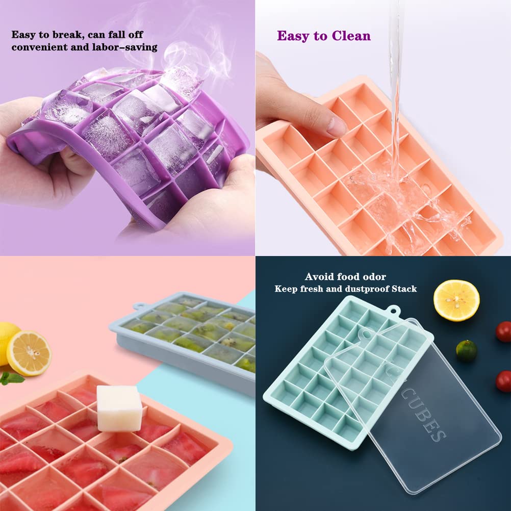 TAO CICADA Ice Cube Tray, 3 Pack Silicone Ice Cube Molds, Silicone Ice Cube Trays, Silicone Ice Trays, Easier to Release, BPA Free for Alcohol/Coffee/Beverages (Pink, Light blue, Purple)
