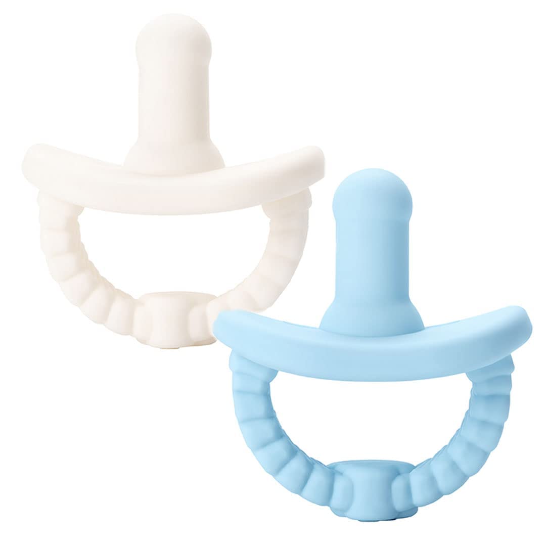 NatureBond Baby Silicone Pacifiers (2 Packs) + Pacifier Case | Soothie Pacifier 6-18 Months | Blue & Cream | BPA-Free Food Grade Silicone Binkies, Baby Boy Pacifier, Chupones para Bebes