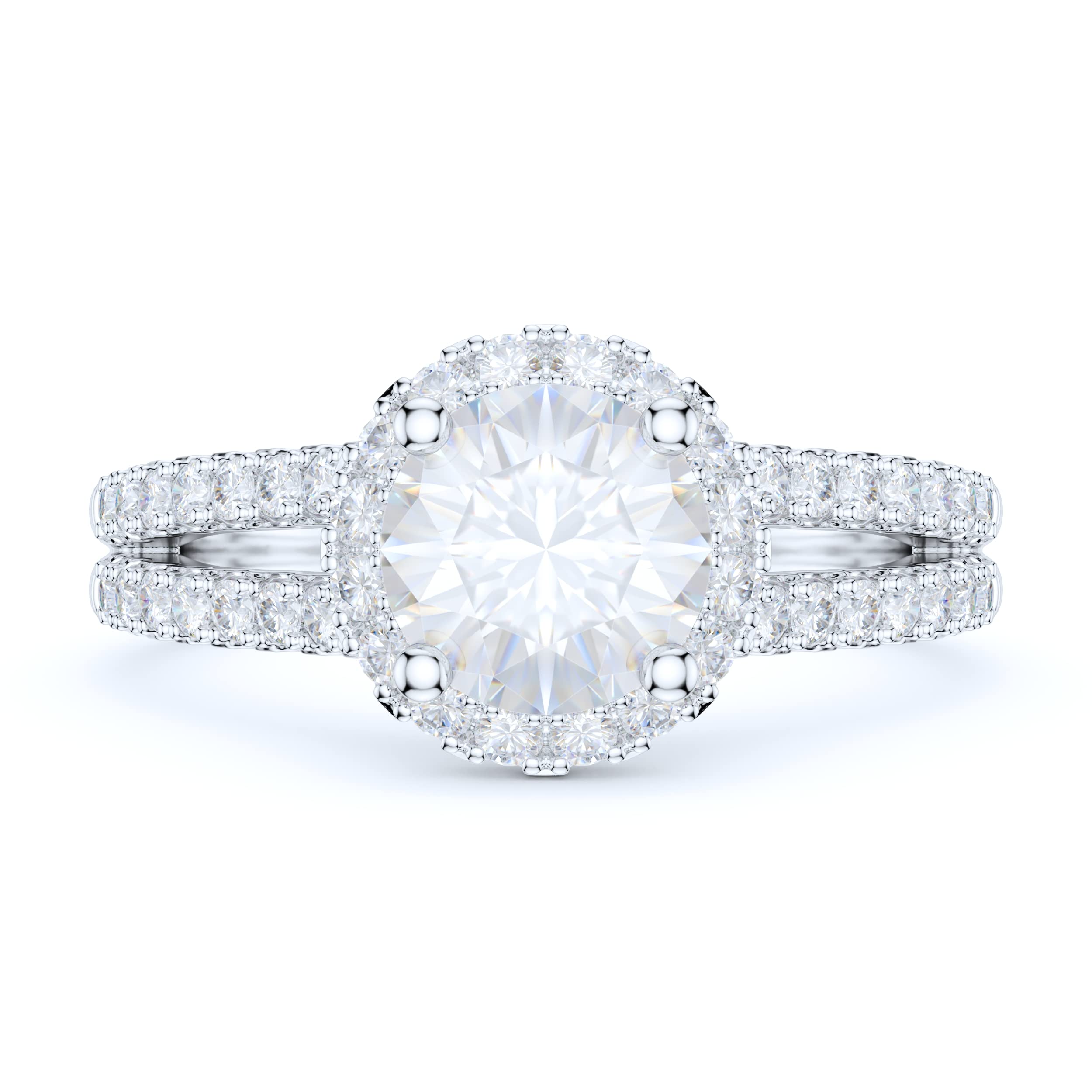 PRSTANI Sterling Silver Split Shank 1.0CT Round Brilliant Cut Genuine Moissanite Halo Engagement Ring Bridal Ring For Women (7.5)