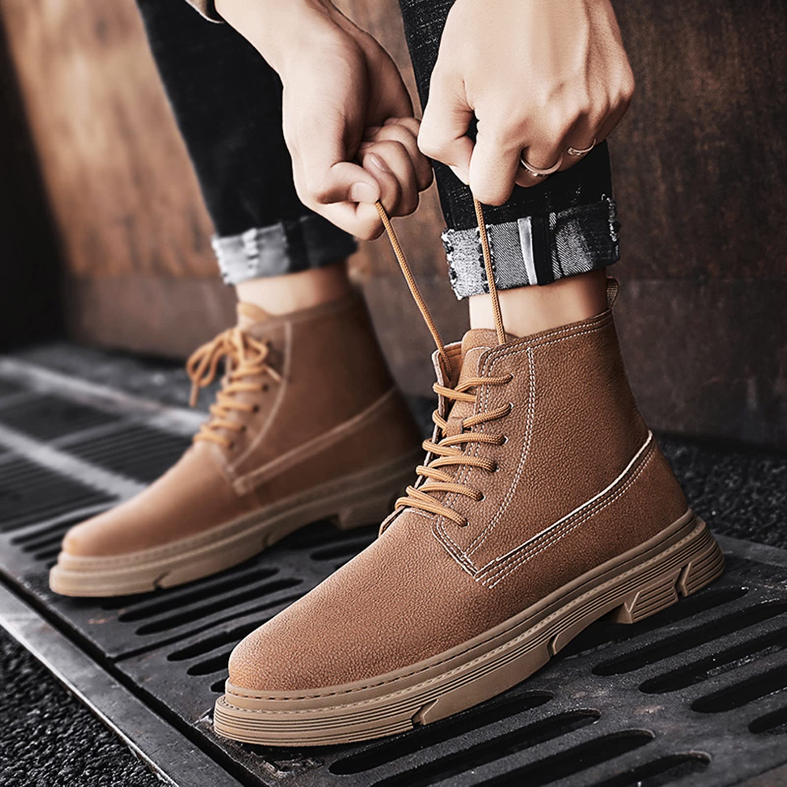 PUAMSS Men's Boots Casual Boots for Men Outdoor Hiking Boots Non Slip Motorcycle Mens Chukka Boots