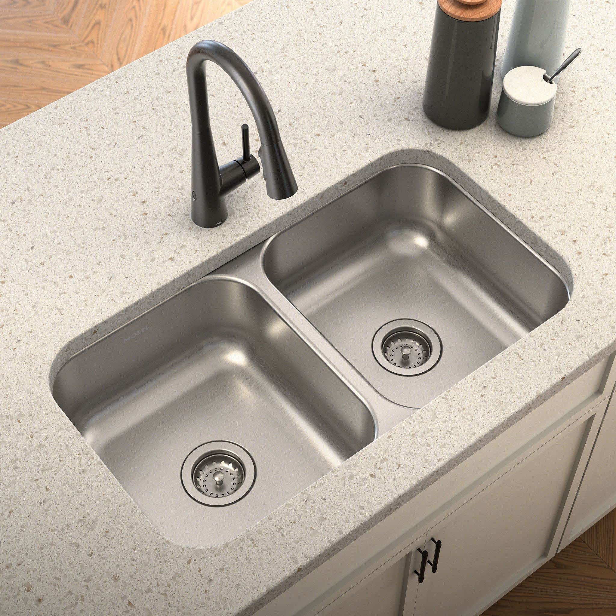 Moen GS20210 2000 Series 31.75-inch 20 Gauge Undermount Double Bowl Stainless Steel Kitchen Sink