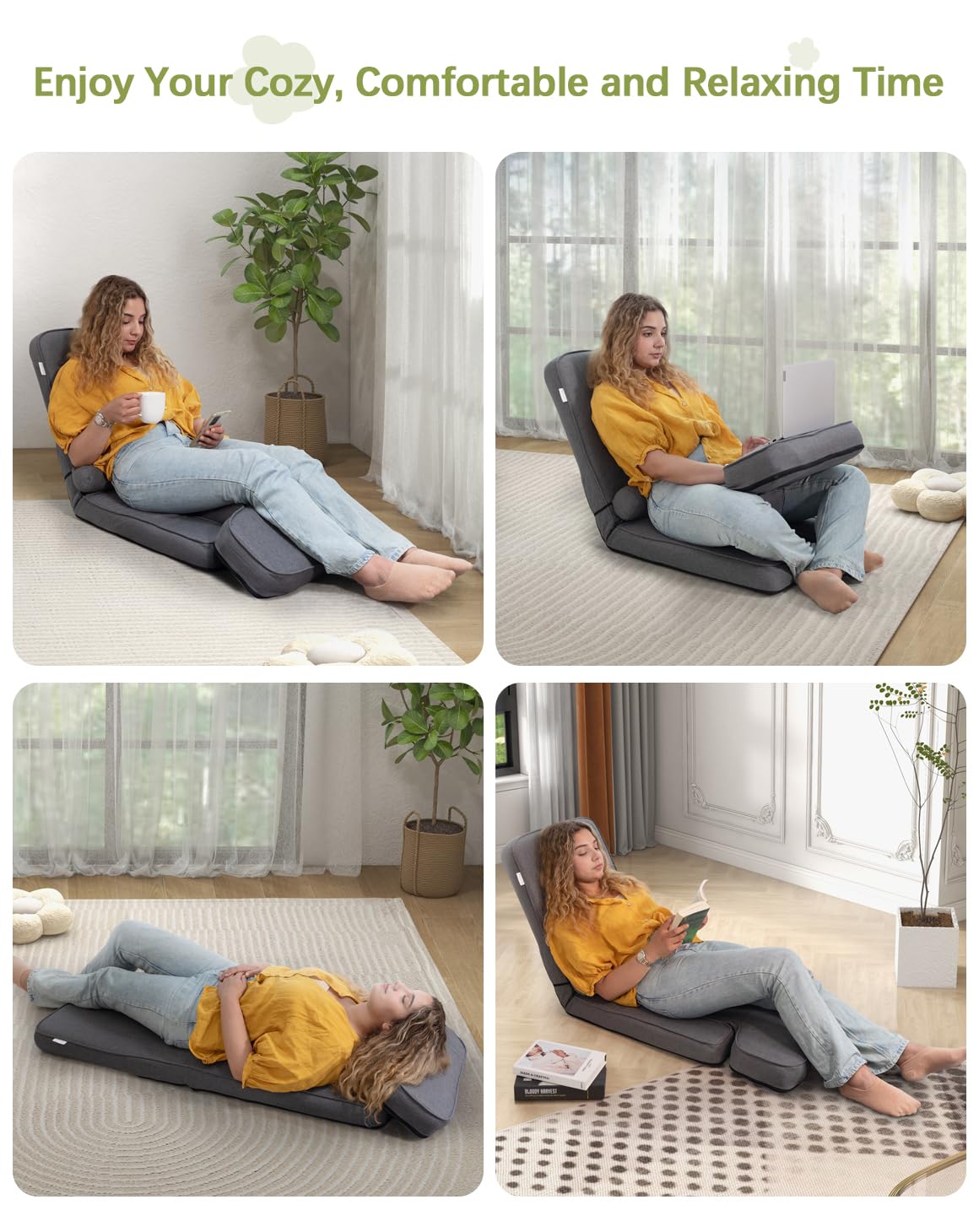 VLIVE Convertible Sleeper Sofa Chair - Adjustable Single Couch with Table & Pillow, Multifunctional Folding Chair Bed for Living Rooms, Bedroom, Small Apartment and Studios, Grey