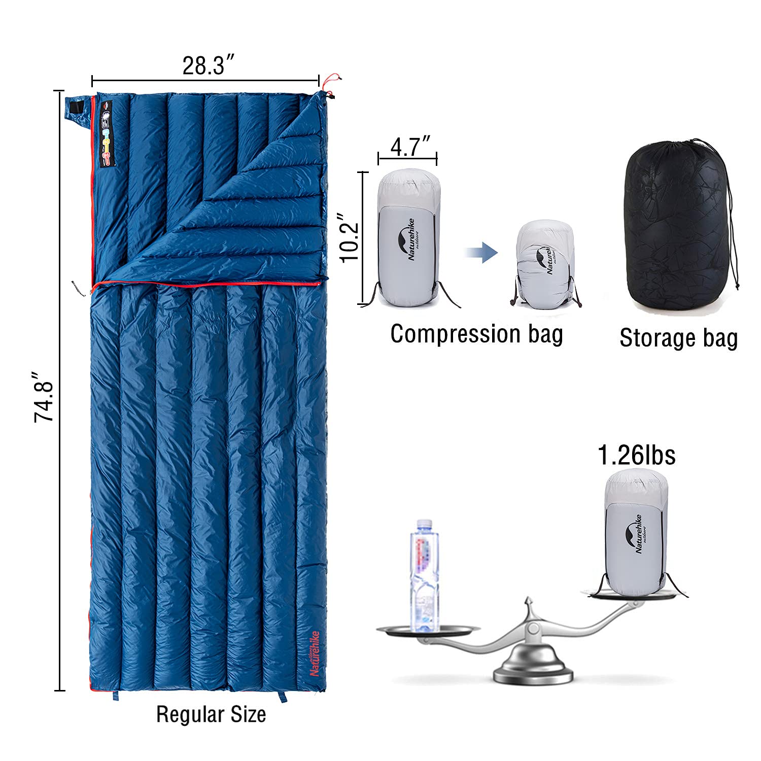 Naturehike 1.26lbs Ultralight Goose Down Sleeping Bag, 800Fill Power Compact Lightweight Envelope Sleeping Bag for Backpacking Camping Hiking, 95% Down Filling