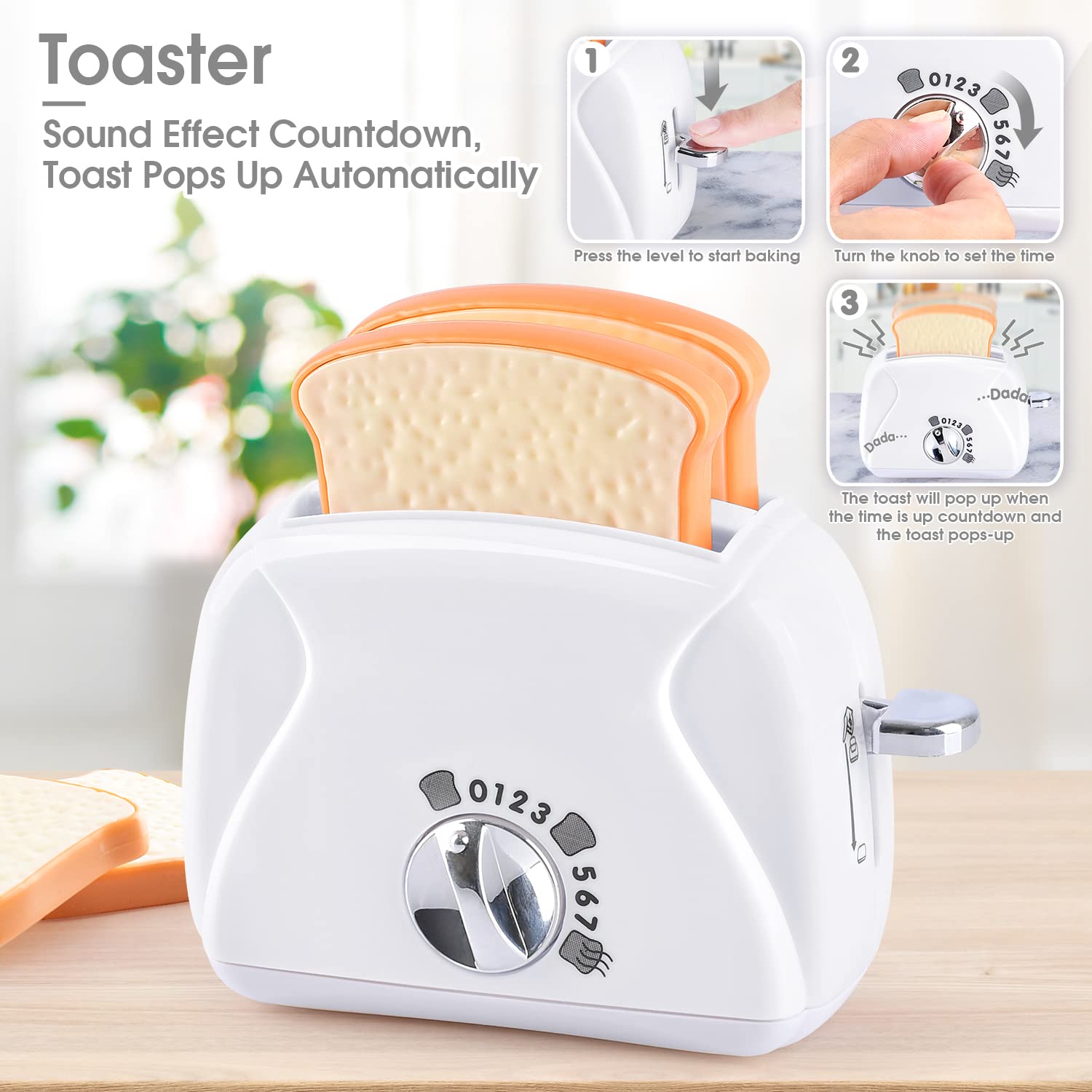 Kitchen Appliances Toys, Kids Play Kitchen Accessories Set,Pretend Kitchen Toys for Kids Ages 4-8,Coffee Maker,Mixer,Toaster That Works, for Girls Ages 3+