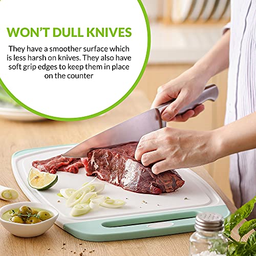 Spring Chef Professional Cutting Boards for Kitchen with Soft Grip, Deep Juice Grooves, Non-Porous Chopping Board, Dishwasher Safe, BPA Free, Set of 3, Mint