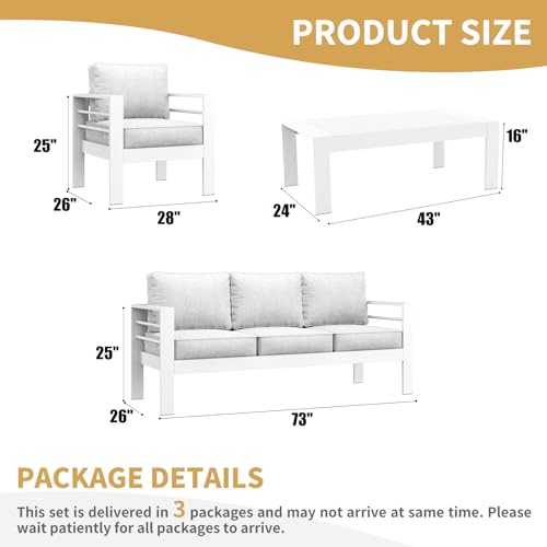 LayinSun Outdoor Aluminum Furniture Set, 4 Pieces Patio Sectional Conversation Chat Sofa Modern Seating Set with Coffee Table