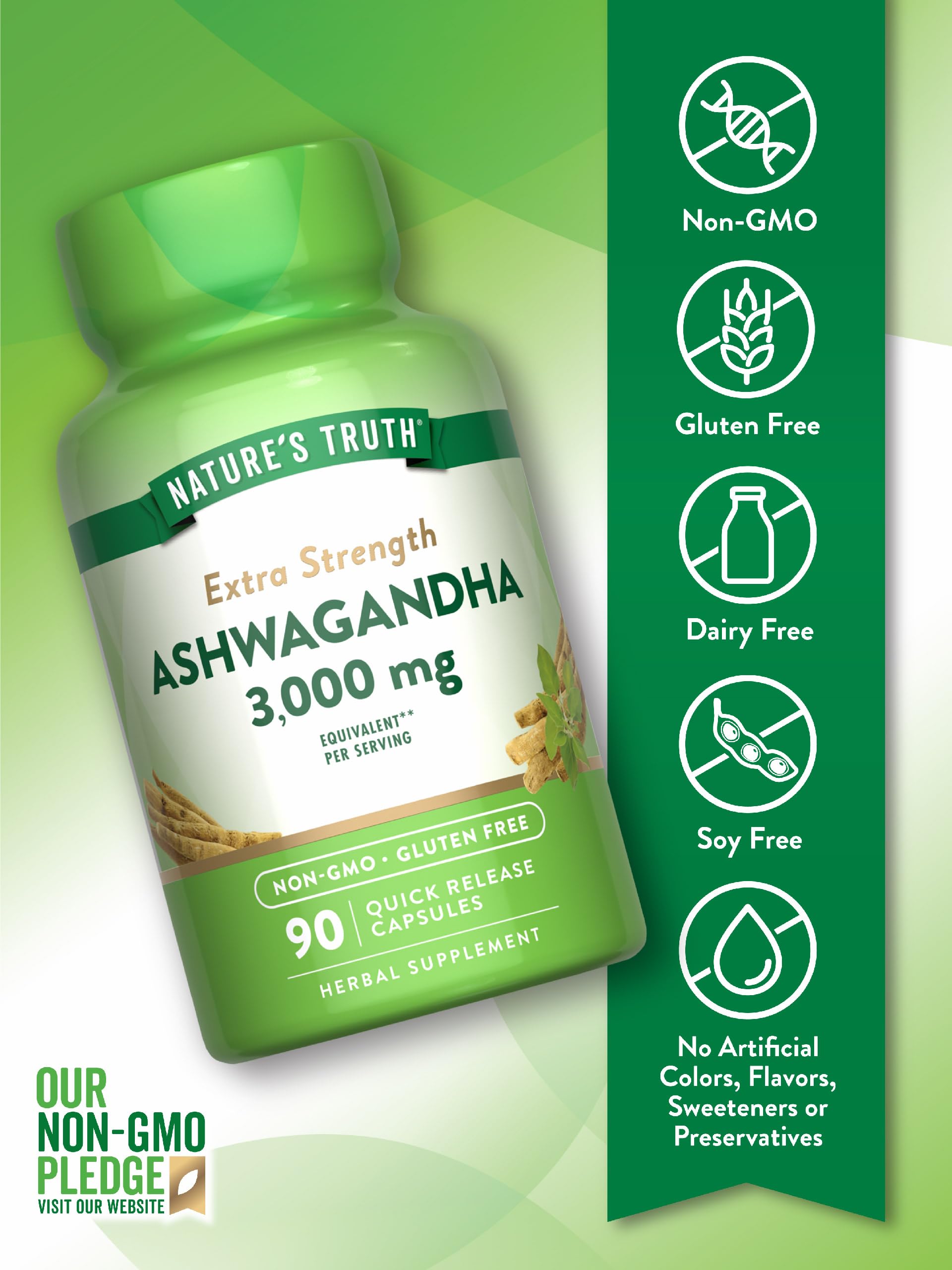 Nature's Truth Ashwagandha Capsules | 3000mg | 90 Count | Extra Strength | Ashwagandha Root Supplement with Black Pepper | Non-GMO & Gluten Free Supplement