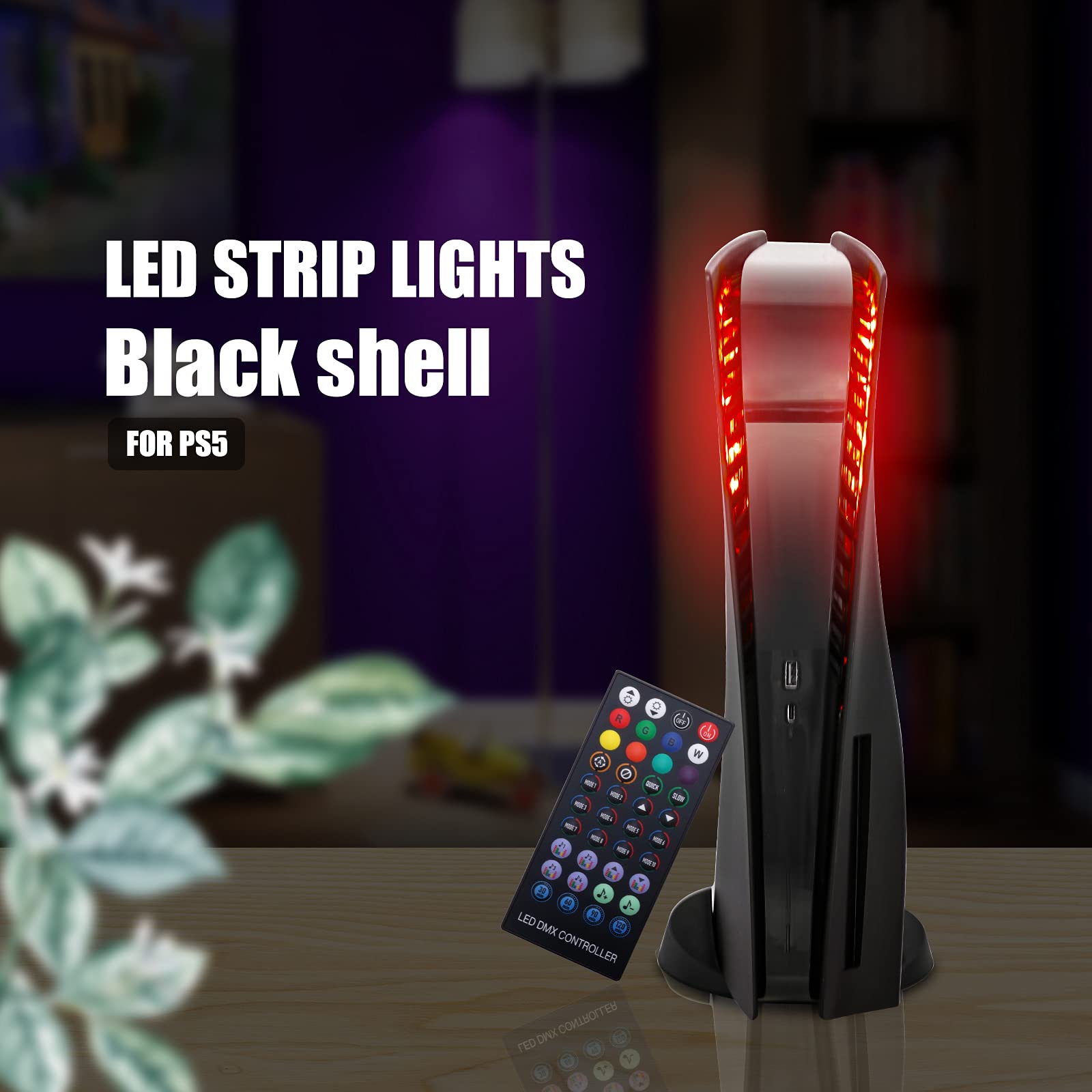 Playstation 5 Accessory Kits, PS5 Black Plates Disc Edition and PS5 LED Strip with 8 Colors and Remote Control