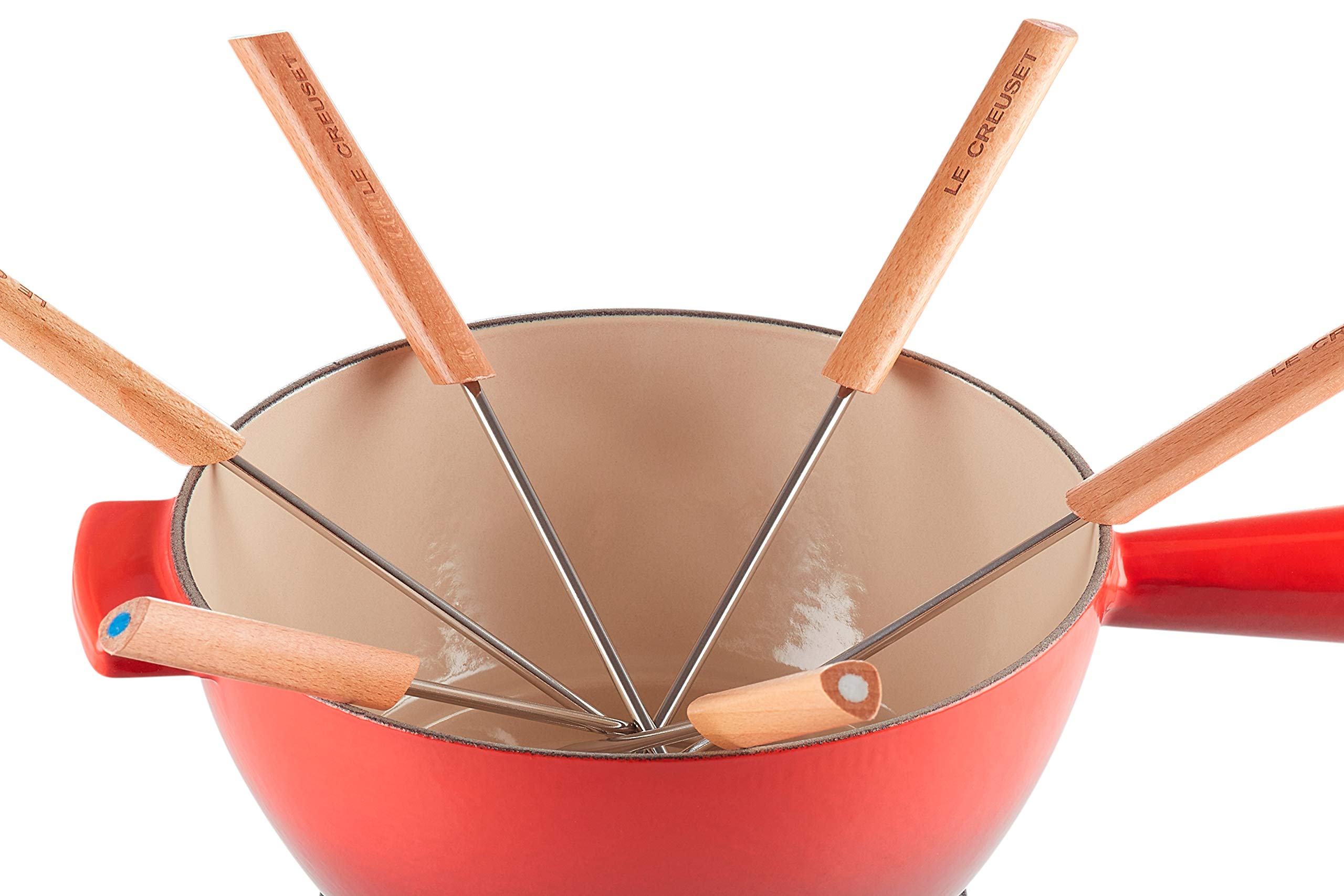 Le Creuset Enameled Cast Iron Cheese Fondue Set, 2-Quart, Cherry