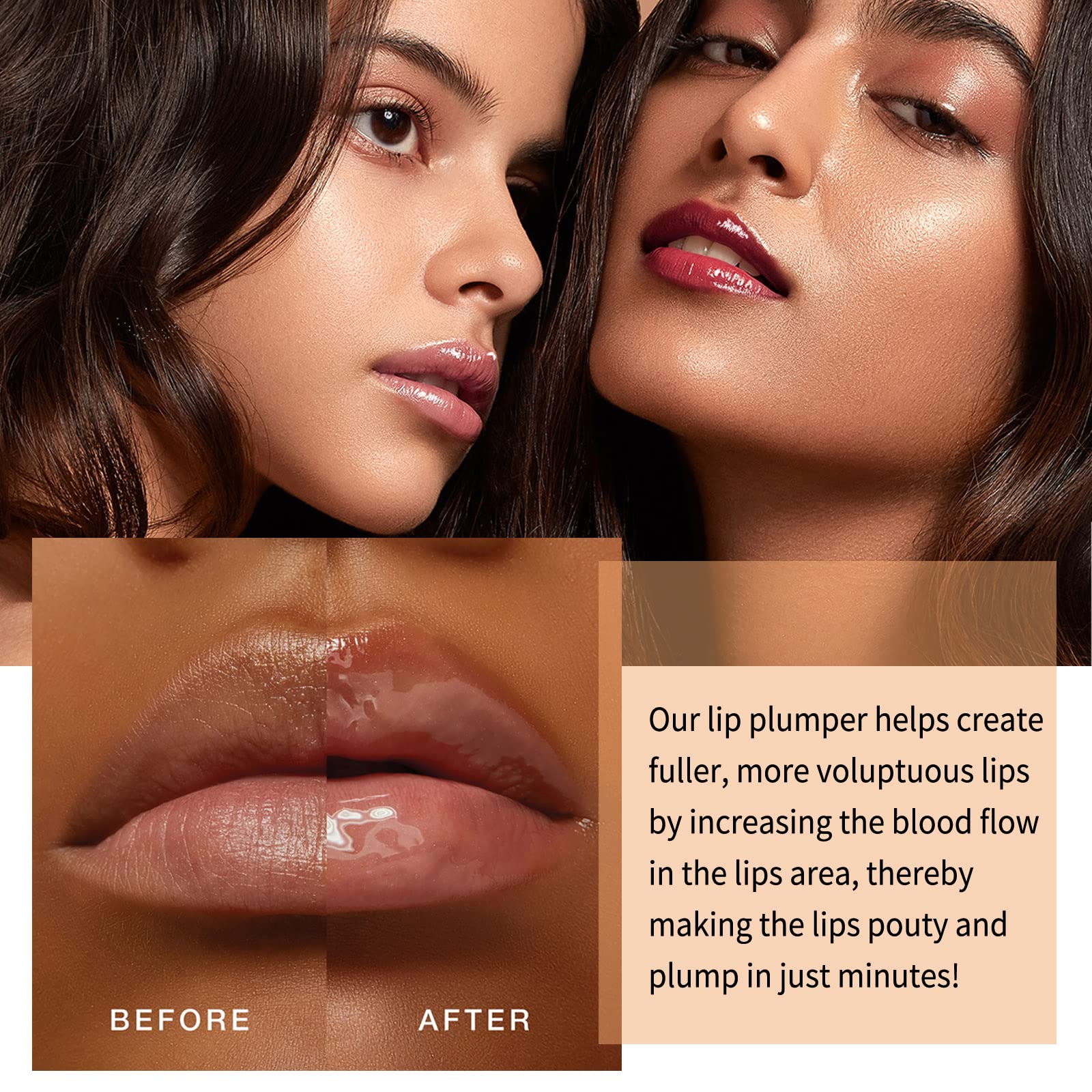MIESCHER Lip Plumper Gloss Moisturize Hydrating Liquid Lipstick Smooth Wet n Wild Jelly Lip gloss Stick Honey Shine Lip Sexy Red Plumping Lip Best Clear Lip Plumper Balm Liquid Party Disco (Coffee)