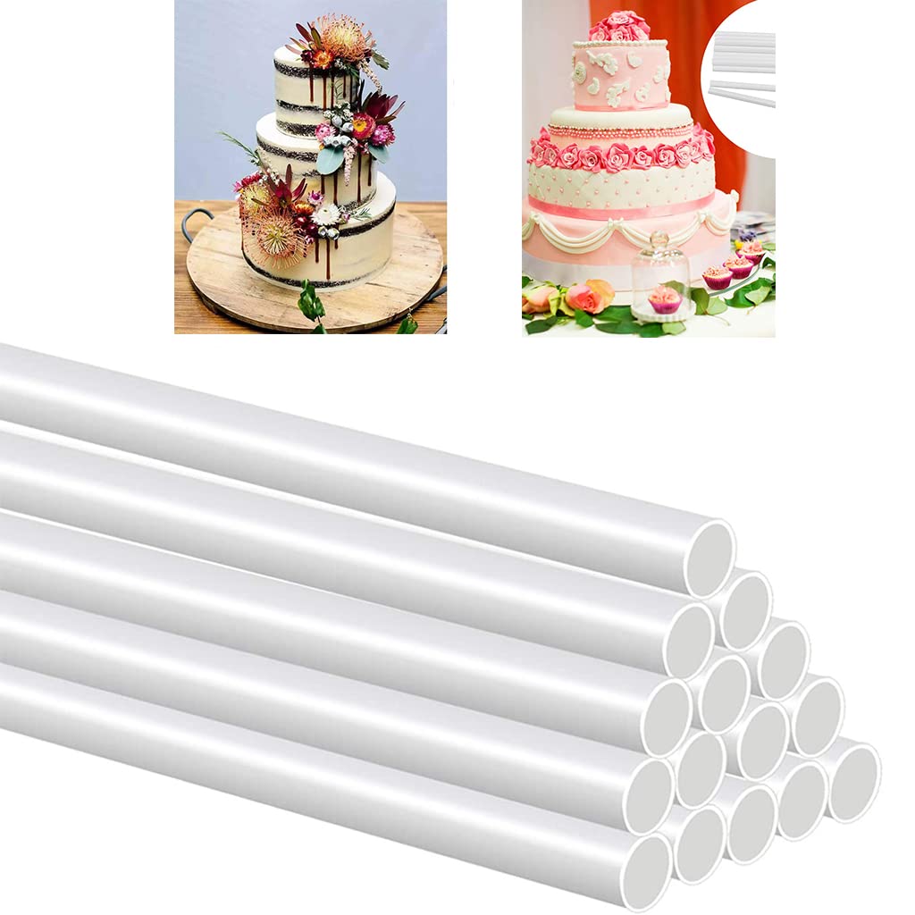 PSGGARY 50 pcs Plastic Cake Dowel Rod White Cake Dowel Rods, Tiered Cake Construction Rods, Cake Stacking Supporting Rods, 0.4 Inch Diameter, 9.5 Inch Length