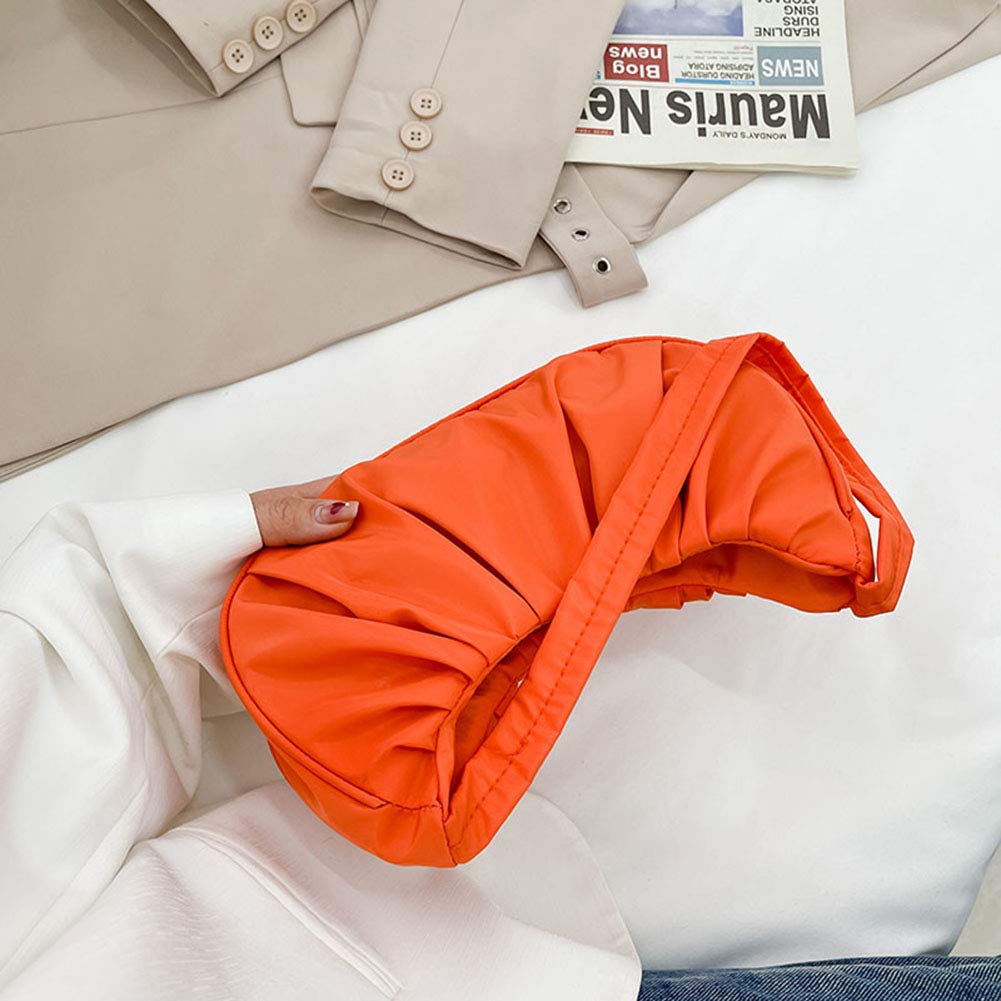 Small Shoulder Bags for Women Solid Color Pleated Cloud Underarm Handbag Totes, Orange, 21 x 18 x 5cm