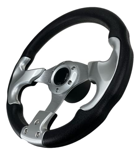 Pactrade Marine Boat Pontoon Non-Magnetic Steering Wheel Aluminum Frame Polyurethane (PU) Sleeves 3 Spokes 12-1/2" Diameter Aluminum Hub with 3/4" Tapered Bore (Silver, Silver Spokes)
