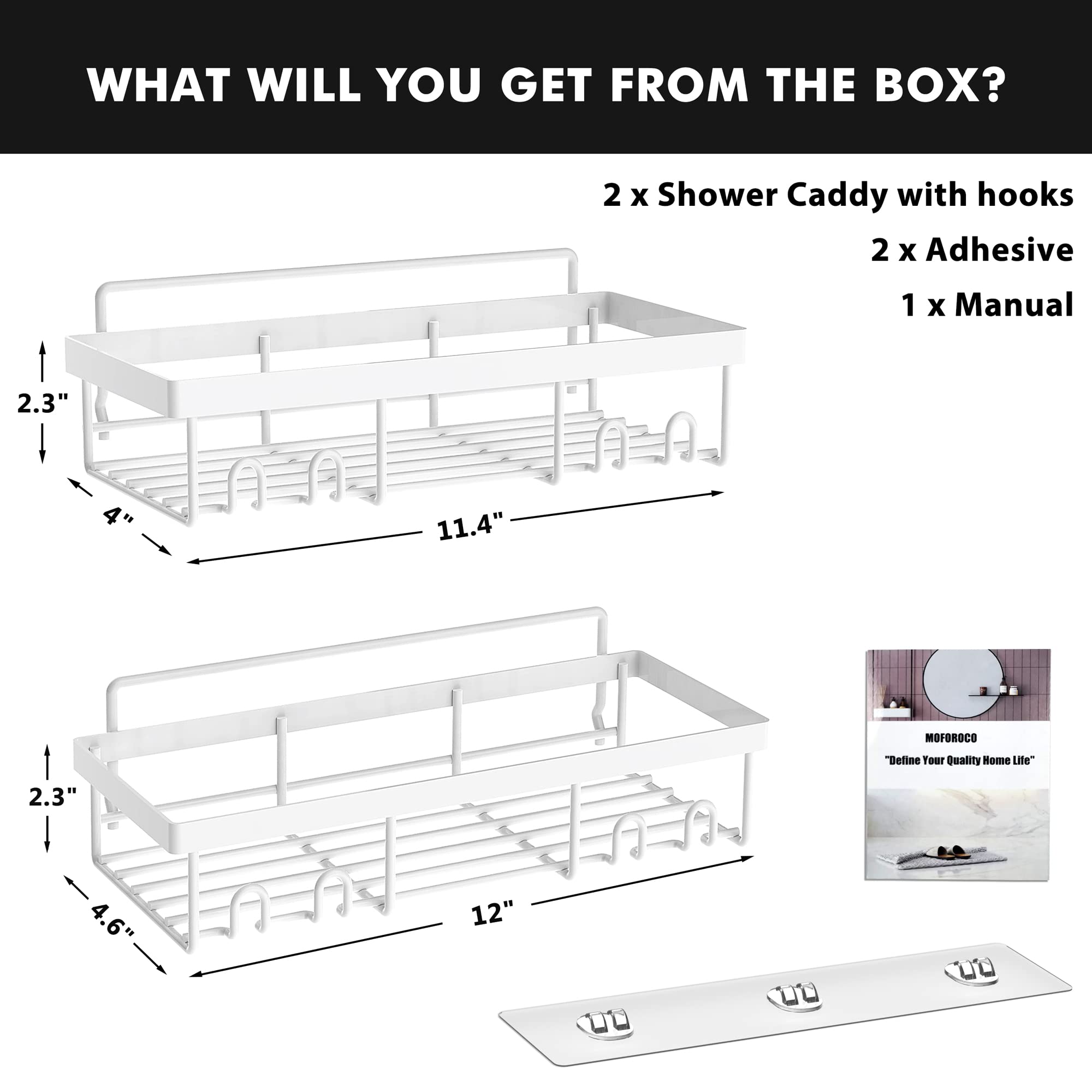 Moforoco Shower Caddy Shelf Organizer Rack, Self Adhesive Black Bathroom Shelves Basket, Home Farmhouse Wall Inside Organization and Storage Decor Rv Accessories, First Camper Apartment Essentials