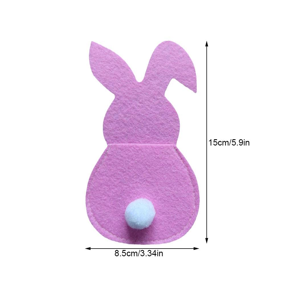 Pekkaxy Easter Table Decor, 4PCS Easter Bunny Felt Cutlery Holders Reusable Utensil Décor Easter Table Decorations for Wedding Birthday Party Supplies