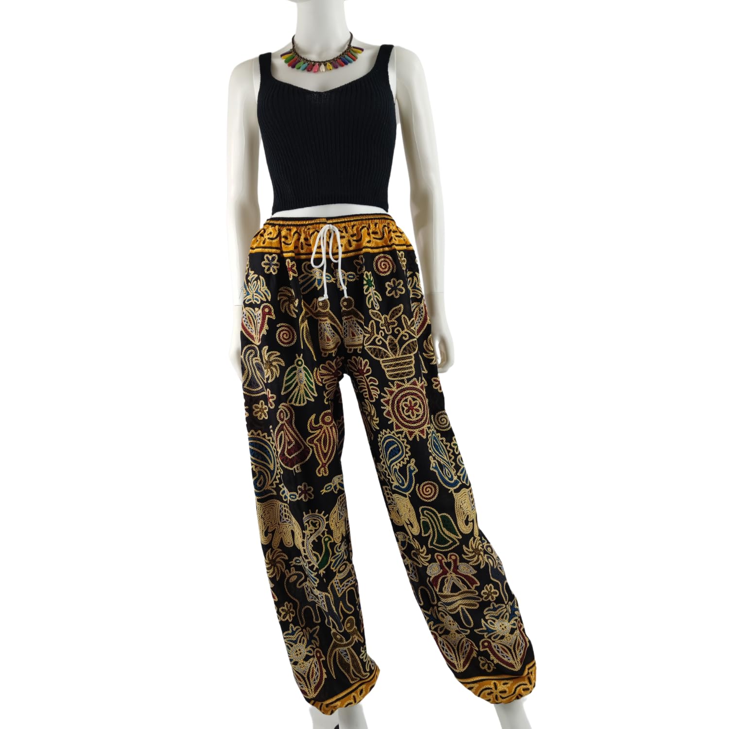 Kraft4Life | Women Smocked Waist Baggy Bohemian Boho Hippie Yoga Harem Pants 2Pockets