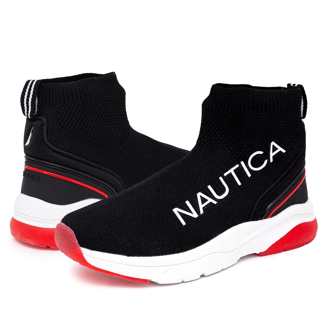 Nautica Kids High Top Sock Tennis Sneaker Athletic Running Shoe with Extra Ankle Support -Silas Lace-Olive Black Pop Size-13