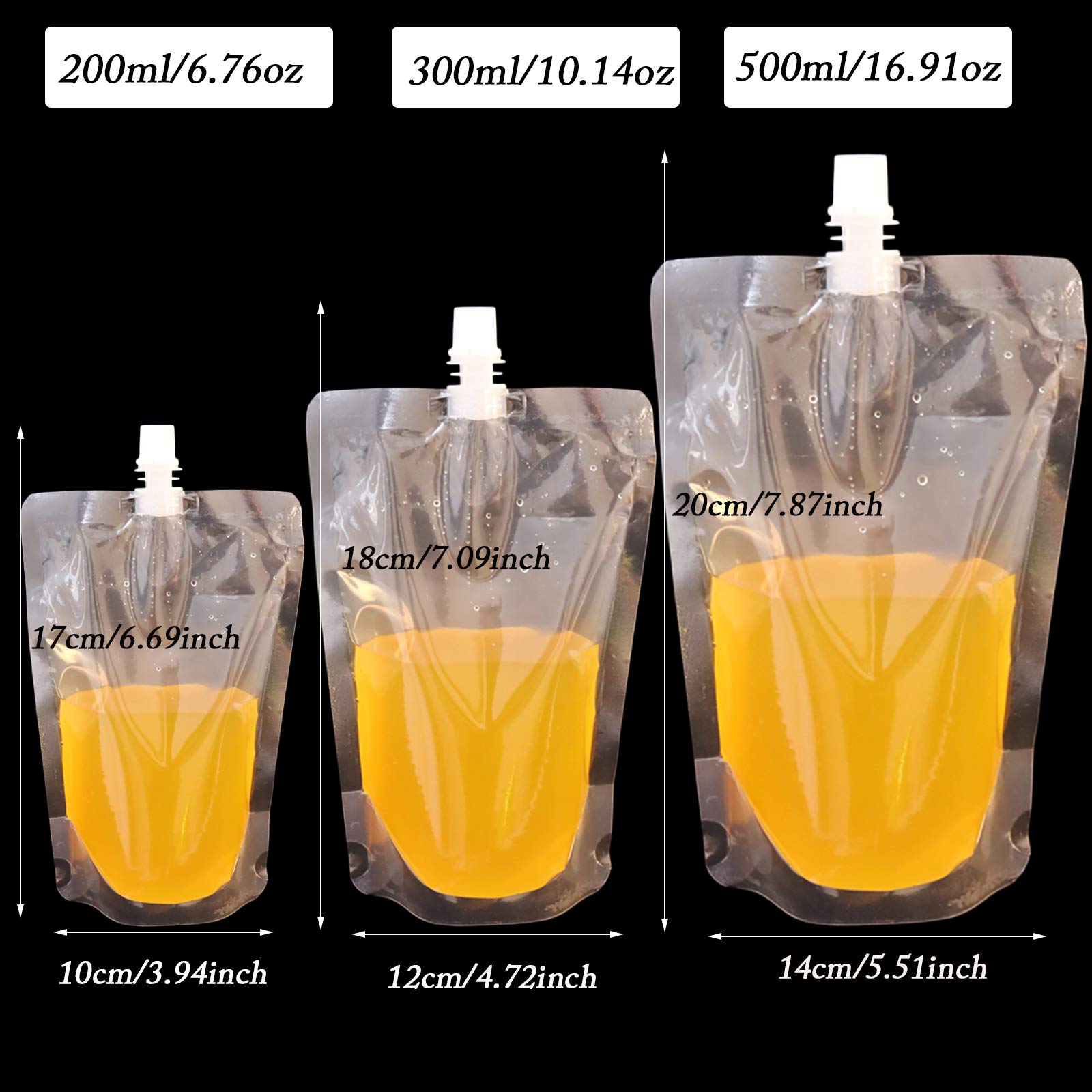 RONRONS 50 Pieces 200ml/6.76oz Plastic Flasks Liquor Cruise Pouches Reusable Liquid Spout Bags Transparent Drinking Pouch Large Capacity Beauty Liquids Containers Concealable Sneak Alcohol Travel Bag