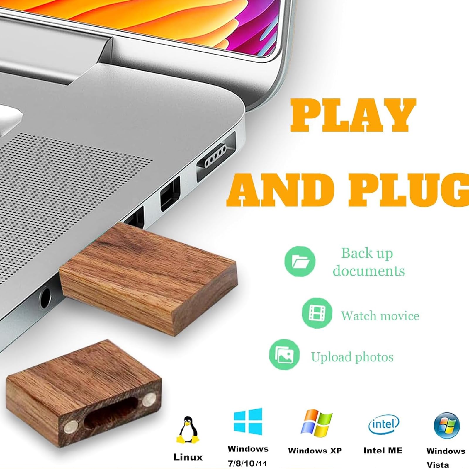 Wood Flash Drives 32GB Memory Stick TATMOHIK Wood USB Flash Drive High Speed USB 2.0 Wood USB Thumb Drive Bulk Jump Drives for Digital Date Storage,Zip Drive,USB Stick(1 Pack-Walnut Wood Shell