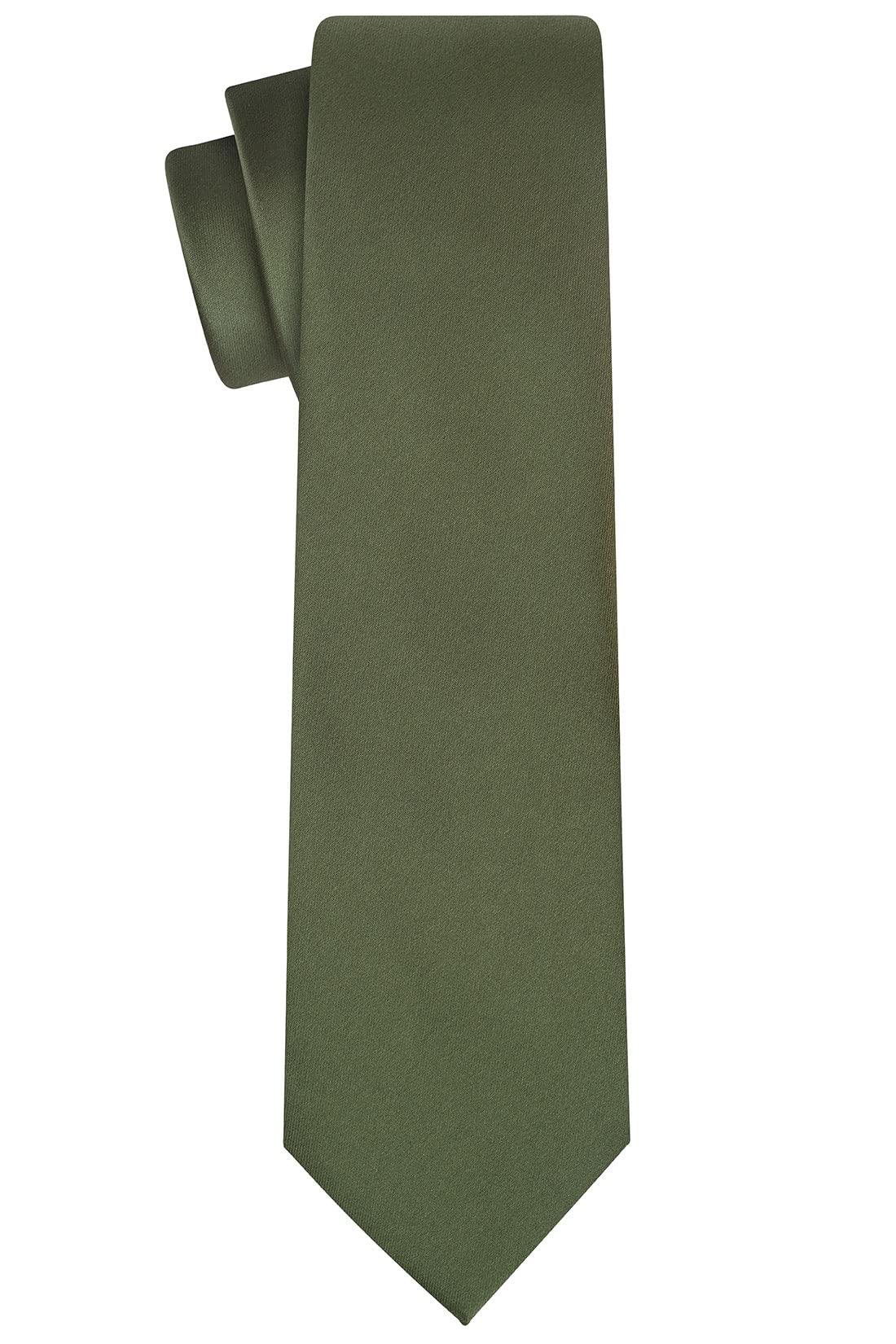 KissTies Dark Olive Green Satin Tie Set Solid Ties Mens Necktie + Pocket Square