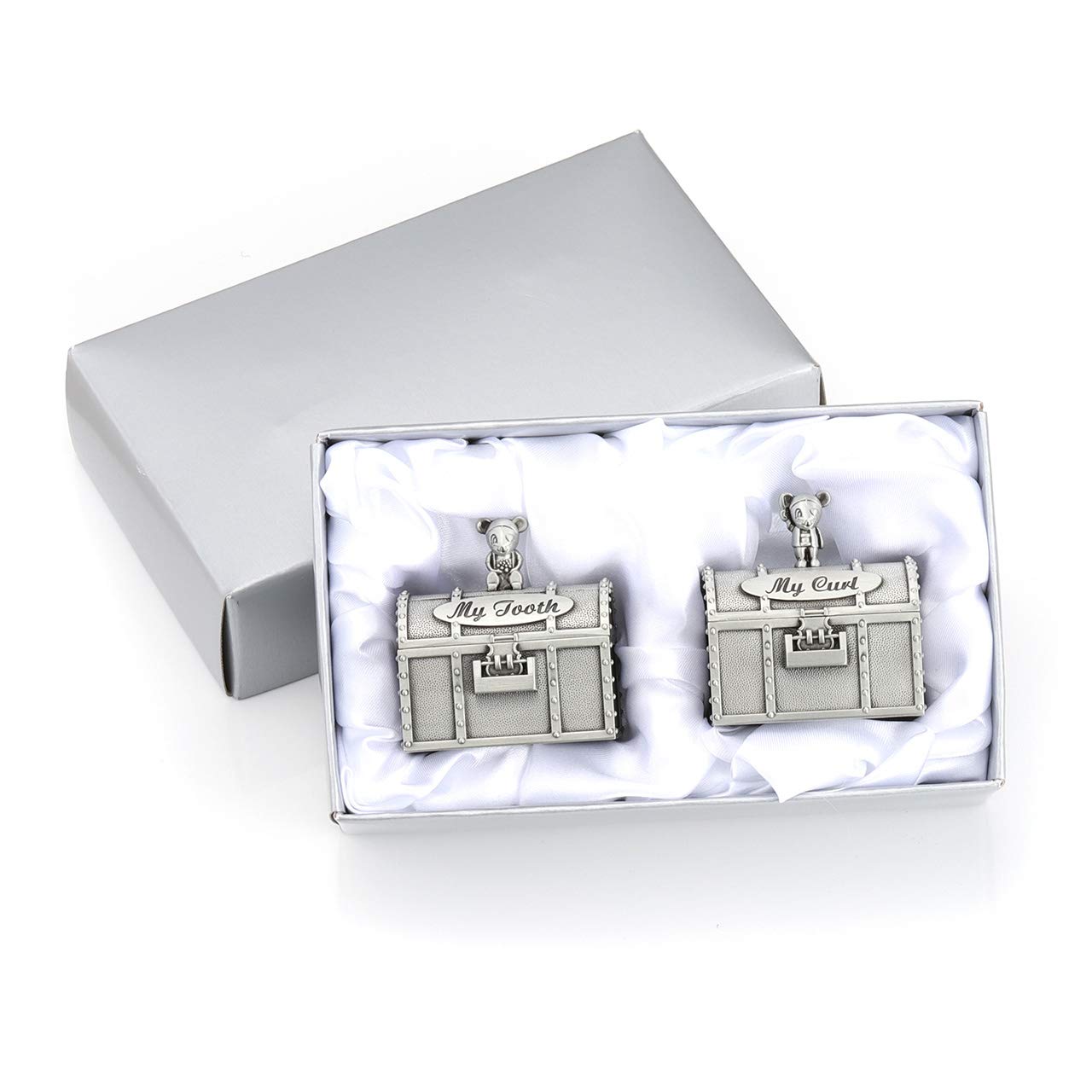 Mogoko Baby Tooth Treasure Chest Box, Silver Tooth Holder and Curl Organizer Set, Cute Teeth Fairy Keepsake Box for Child Kids