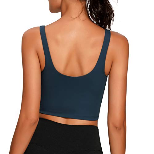 Lemedy Women Sports Bra Longline Crop Tank Top Padded Workout Running Yoga (M, Dark Cyan)