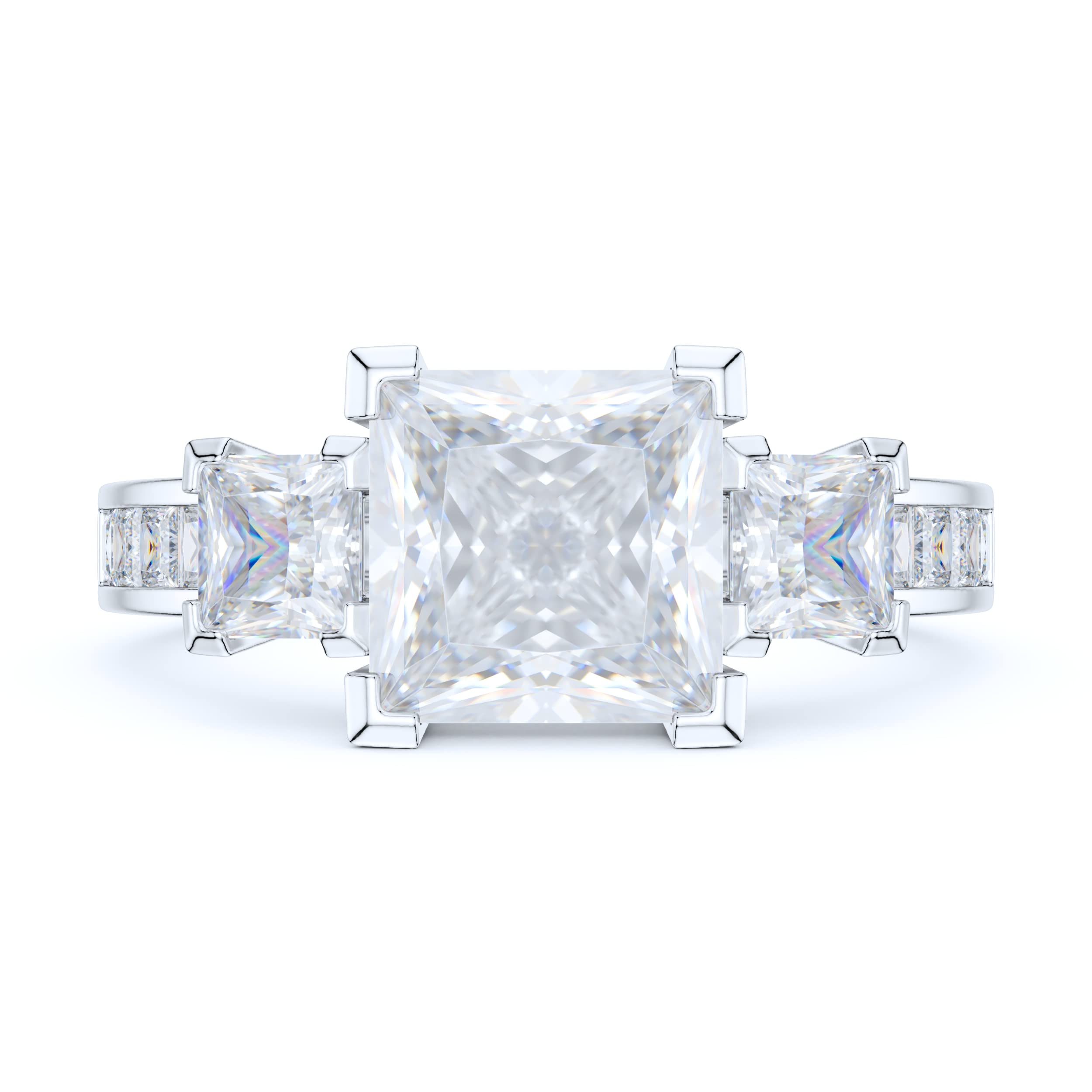 PRSTANI Sterling Silver 1.5ct Classic Three Stone Style All Princess Cut Genuine Moissanite Promise Engagement Ring (7.5)