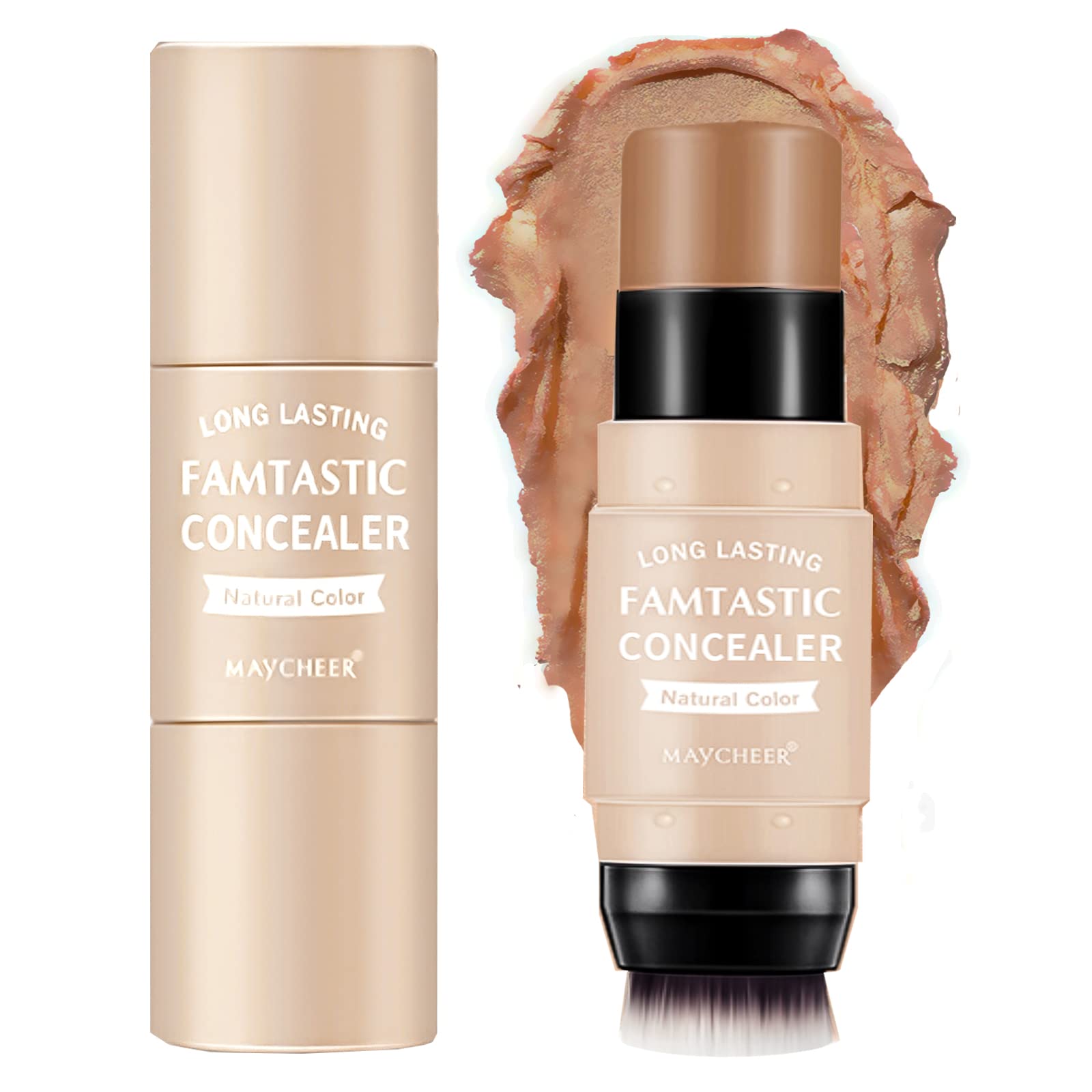 Upgrade Contour Stick, Concealer Highlighter Stick with Brush, Blends Easily, Waterproof and Longlasting Foundation Bronzer Stick, Professional Face Body Creamy Contour Makeup(4#Contour)