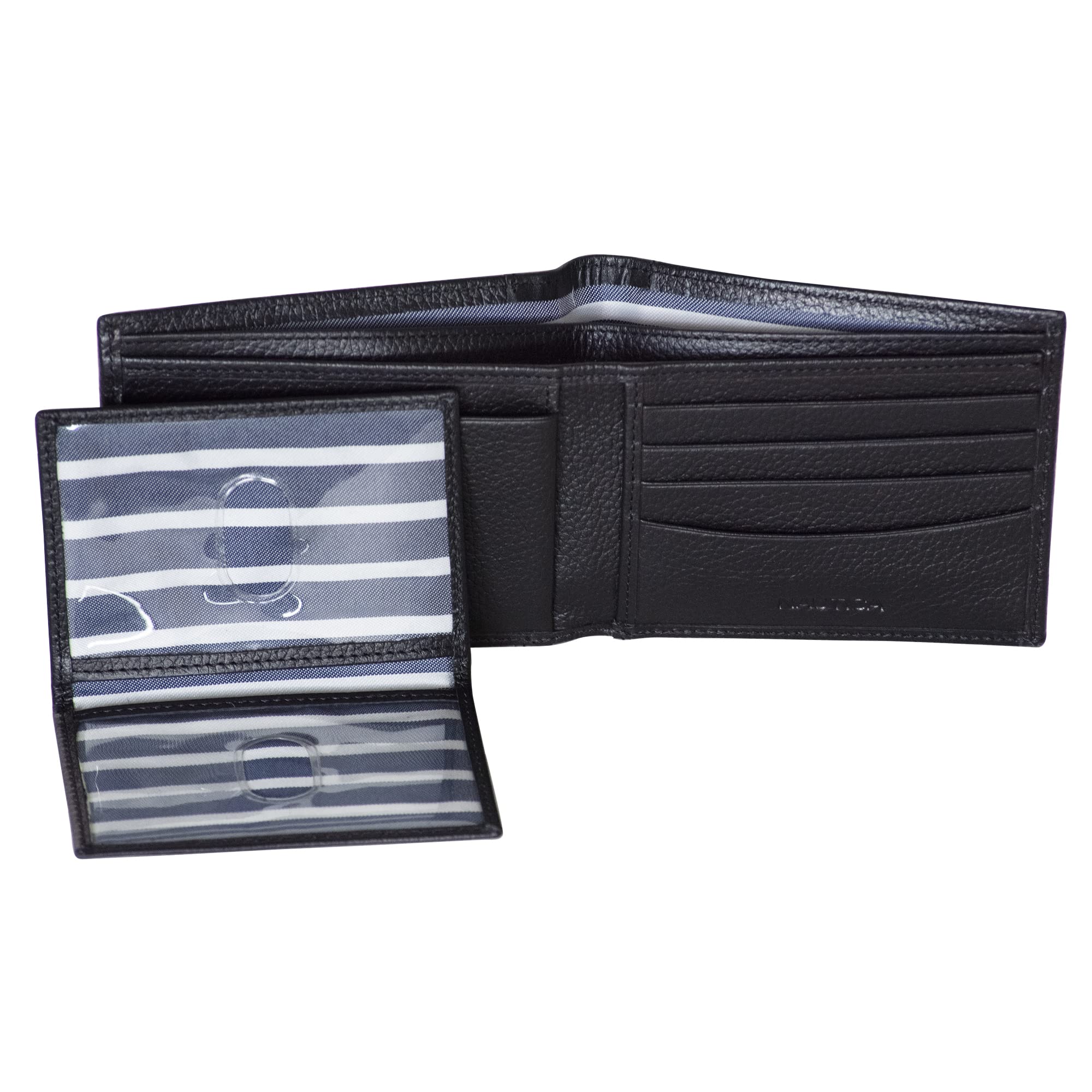 Nautica Mens Classic Leather Bifold Travel Accessory- Wallet, J-Class - Black