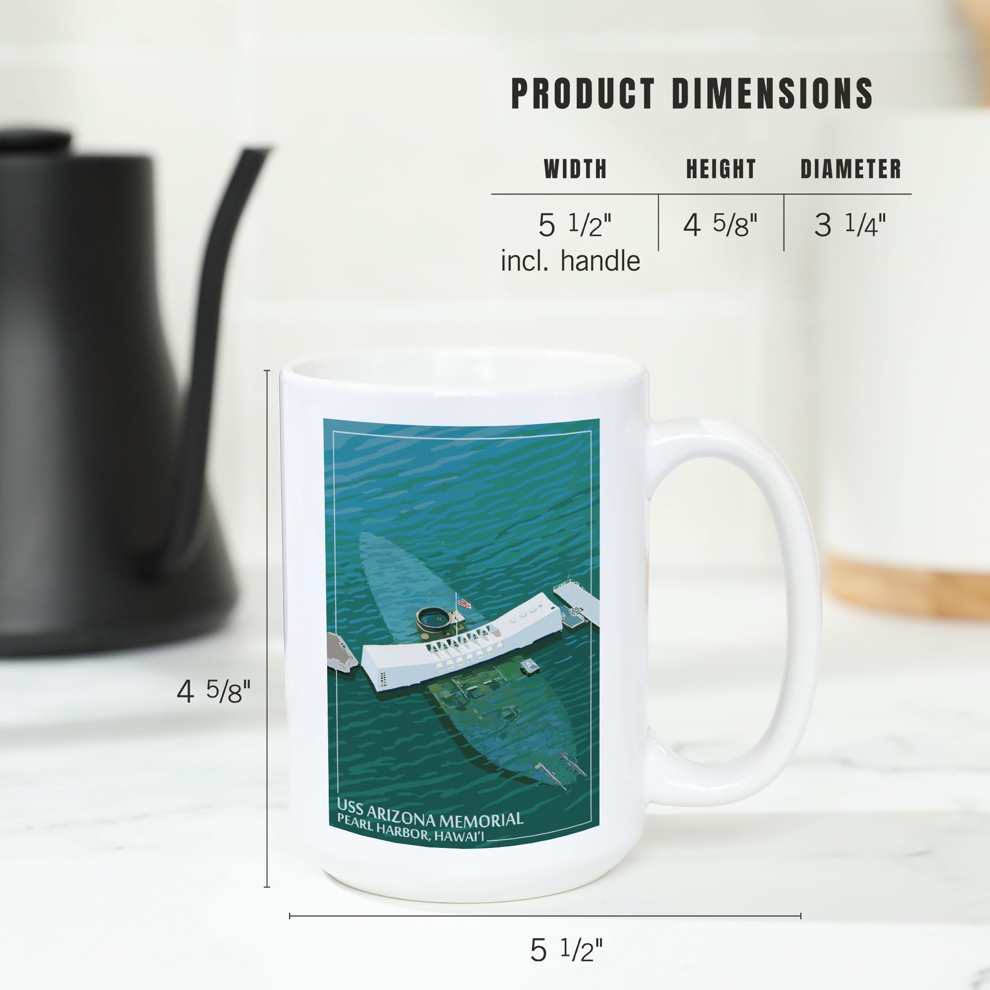 Lantern Press Pearl Harbor, Hawaii, USS Arizona Memorial (15oz White Ceramic Coffee and Tea Mug, Dishwasher and Microwave Safe)
