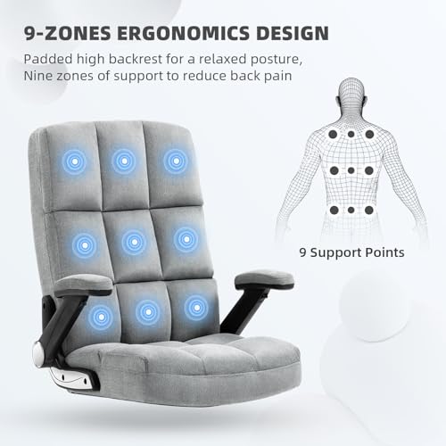 YAMASORO Velvet Office Chair High Back Executive Desk Chair with Flip-up Arms Modern Computer Chair with Wheels for Adult (Grey)