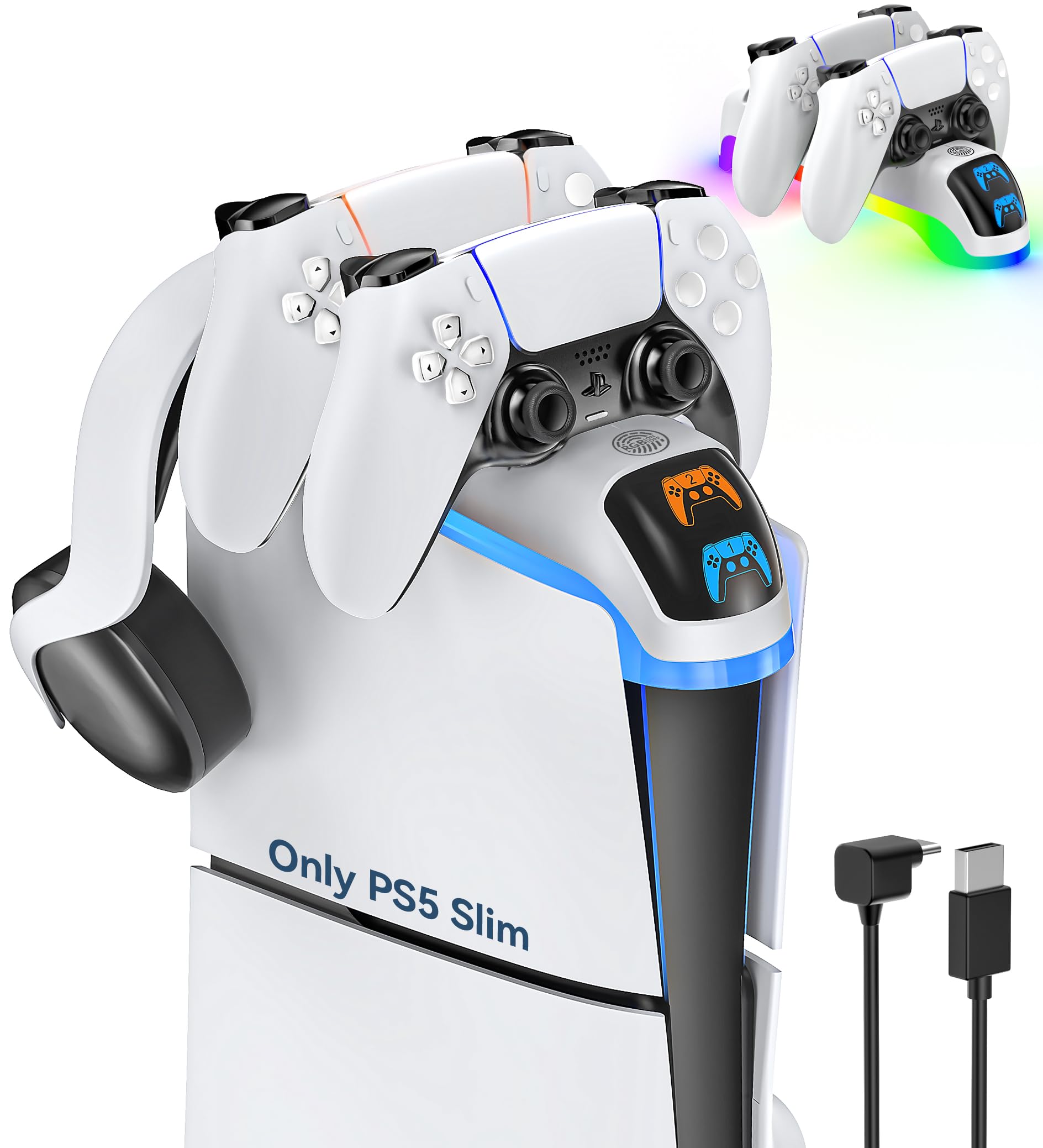 PS5 Controller Charger with Headset Holder, PS5 Controller Charging Station with Upgraded Touch Switch, OIVO PlayStation 5 Charging Station with Fast Charging Cord, PlayStation 5 Controller Charger