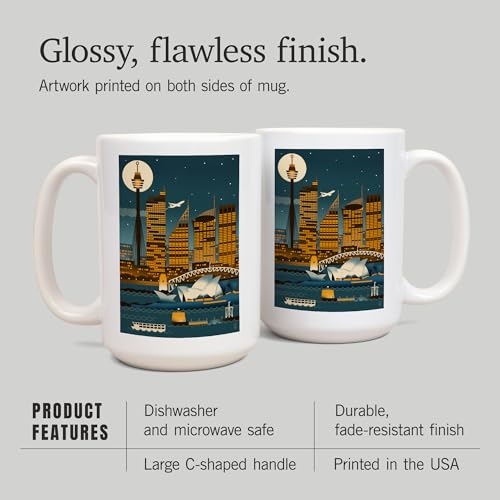 Lantern Press Sydney, Australia, Retro Skyline (no text) (15oz White Ceramic Coffee and Tea Mug, Dishwasher and Microwave Safe)