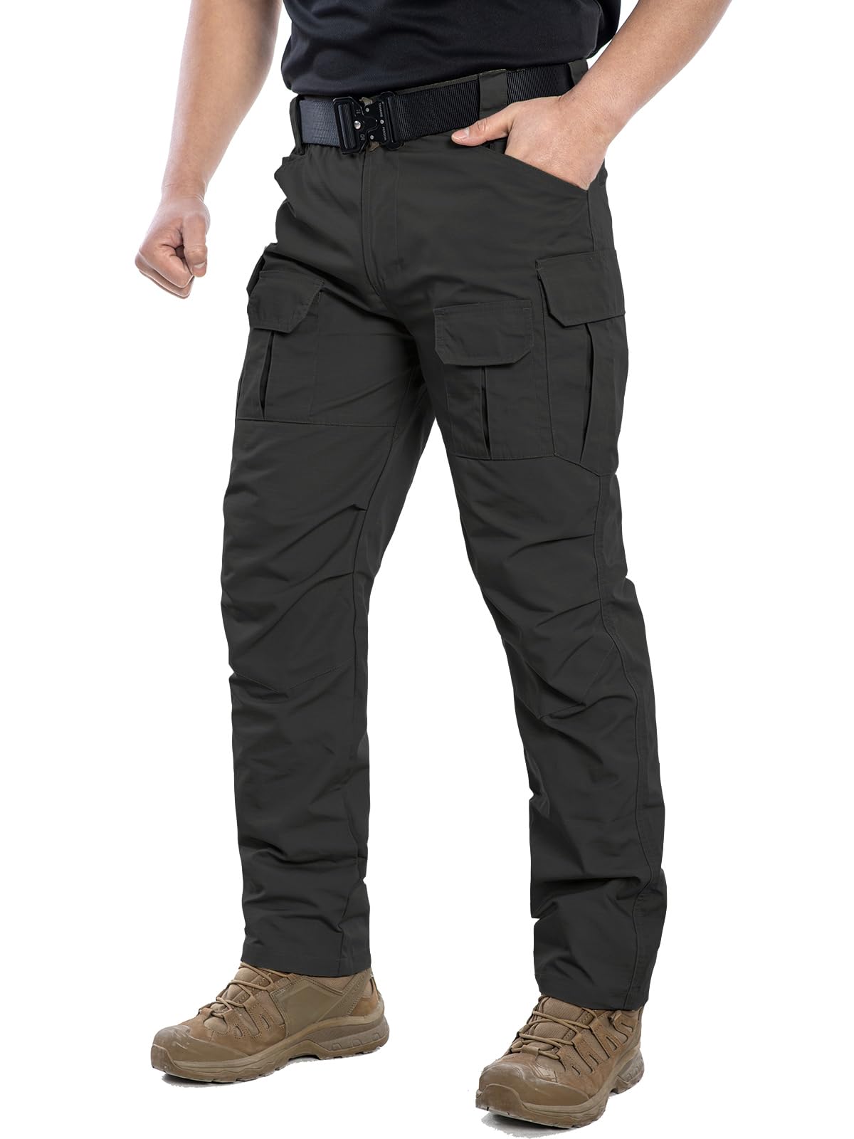 NAVEKULL Men's Outdoor Tactical Pants Rip Stop Lightweight Waterproof Military Combat Cargo Work Hiking Pants Black