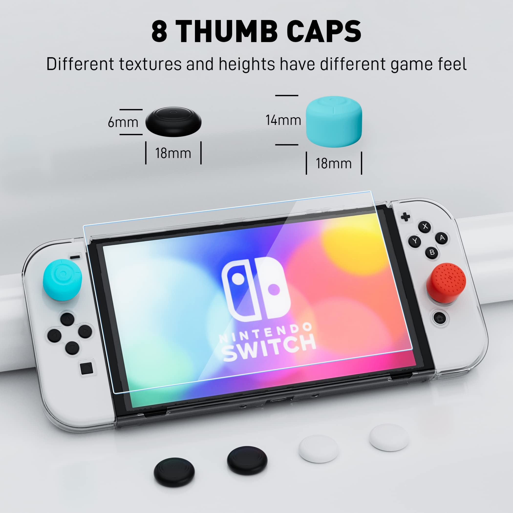 RHOTALL High Capacity Carrying Case Set Compatible with Nintendo Switch OLED, Portable Travel Bag Accessories Storage Case for Switch OLED with Protective Case, 2 Screen Protector and 8 Thumb Caps