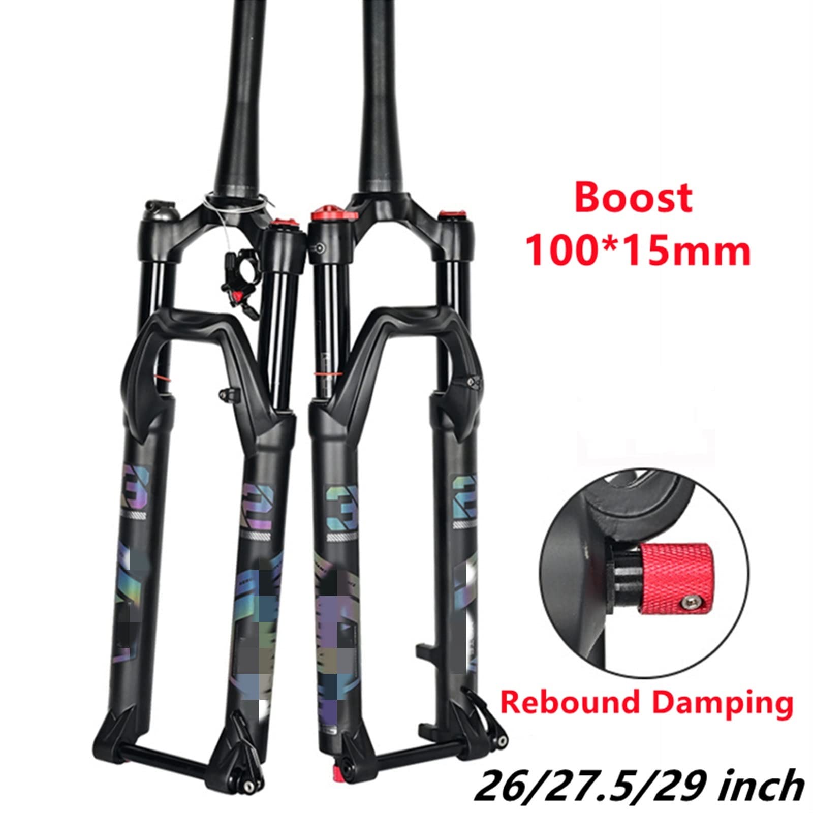 SMANNI MTB Bicycle Air Suspension Fork Boost 15X100mm Thru Axle 27.5 29 inch Mountain Bike Shock Absorption Fork Rebound Adjust (Color : 27.5 Manual 100x15)