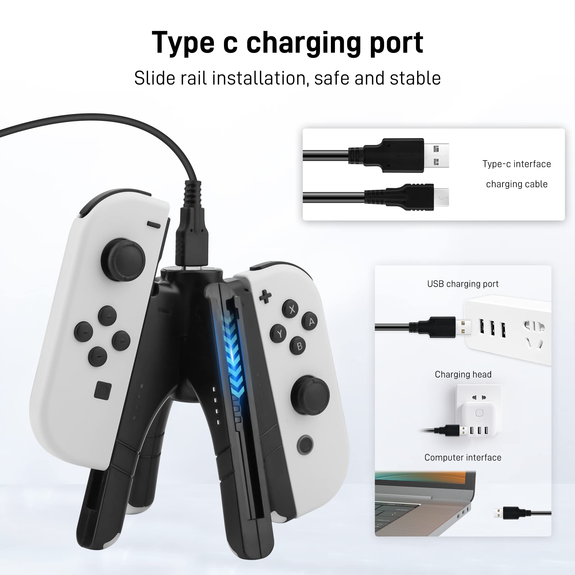 RHOTALL Joycon Controller for Nintendo Switch & Switch OLED, Joycon Charger Dock for Switch Accessories, Multifunctional Controller Grip and Charge Dock, LED Indicator Charging Stand with Cable