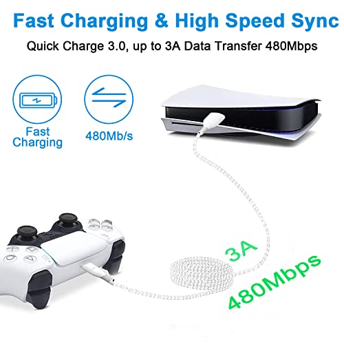 PS5 Controller Charger Cable,2Pack 15FT Charging Cord for Playstation 5 DualSense,Xbox Series X/S Controller,for Nintendo Switch/Lite/OLED,Samsung S21 S20 S22 Plus FE,A52 A32 A12 A13 5G,USB C to A