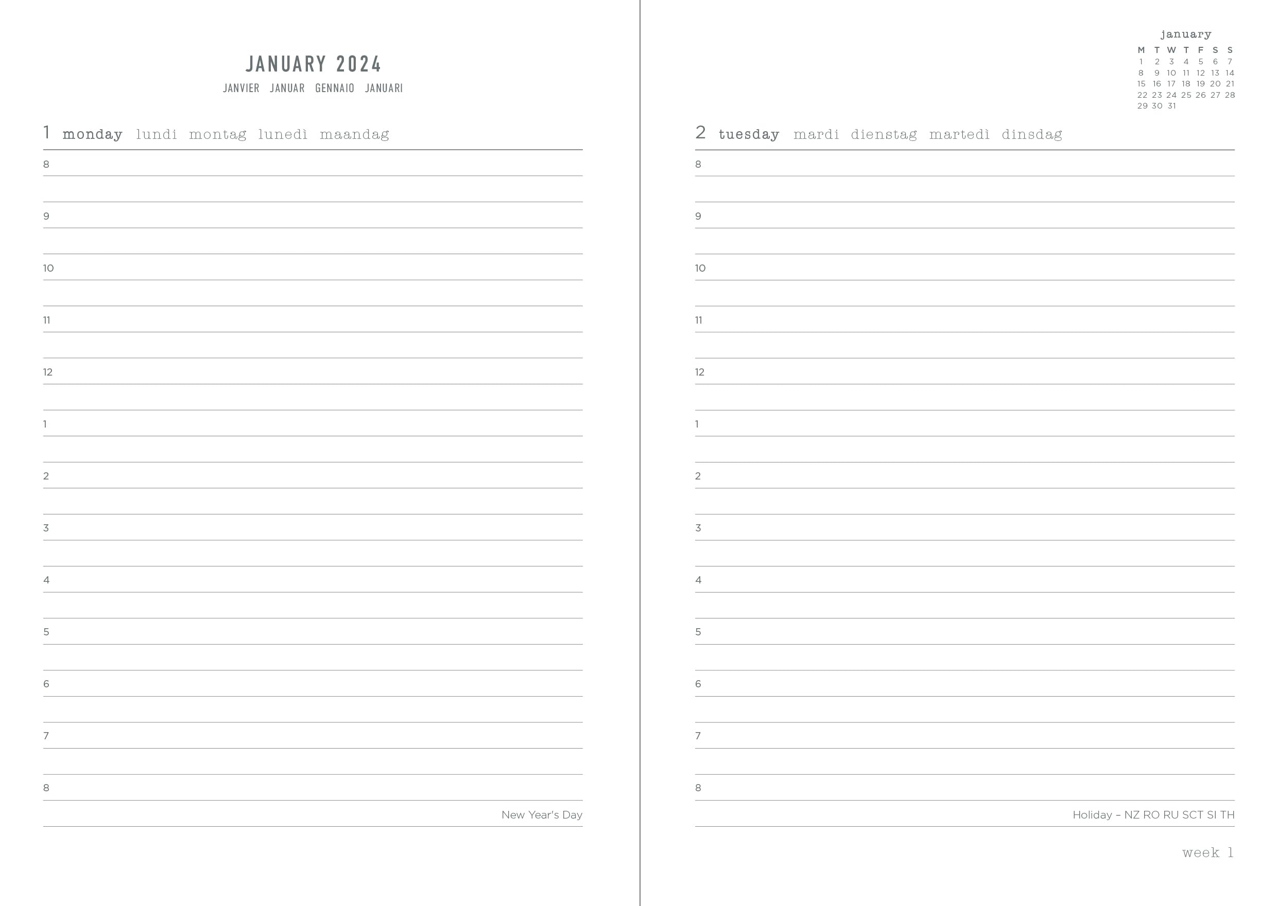 Letts Big Plans A6 2024 day to page with appointments diary - stone