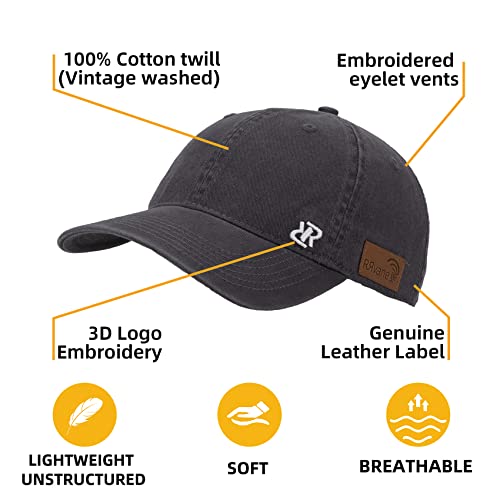 RRvane Vintage Washed Twill Cotton Dad Hat - Soft Unstructured Adjustable Baseball Cap (Charcoal)
