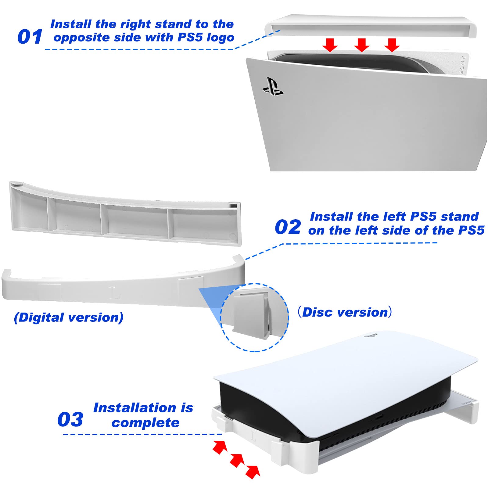 PS5 Horizontal Stand, Base Stand Designed for Playstation 5 Disc & Digital Editions Console, PS5 Accessories Stand Horizontal with Anti-Slip Pad Space Saving and Easy to Install