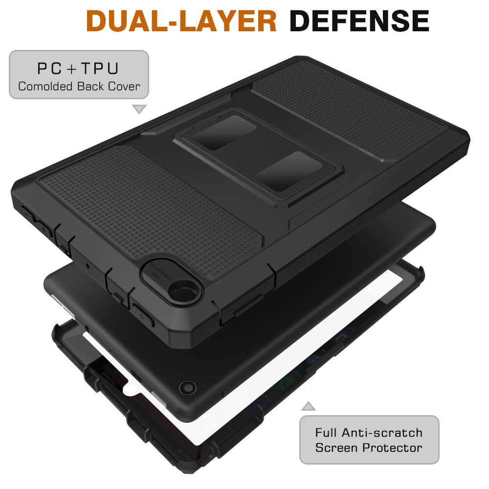 MoKo Case Fits Kindle Fire 7 Tablet (9th Generation, 2019 Release), Anti-Slip Dual-Layer Full Body Rugged Hands-Free Viewing Stand Back Cover with Screen Protector - Black