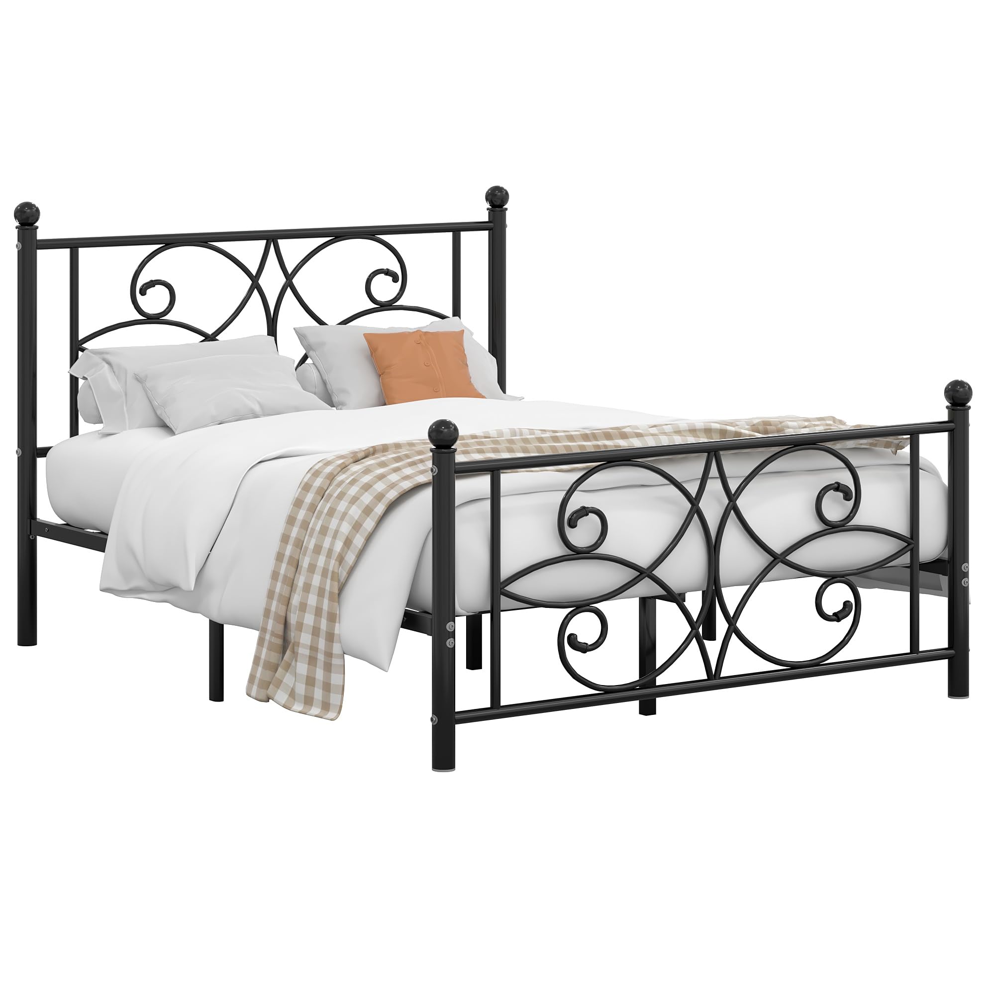 VECELO Full Size Bed Frame with Headboard, Heavy-Duty Platform with Metal Support Slats, Strong Mattress Foundation, No Box Spring Needed, Matte Black