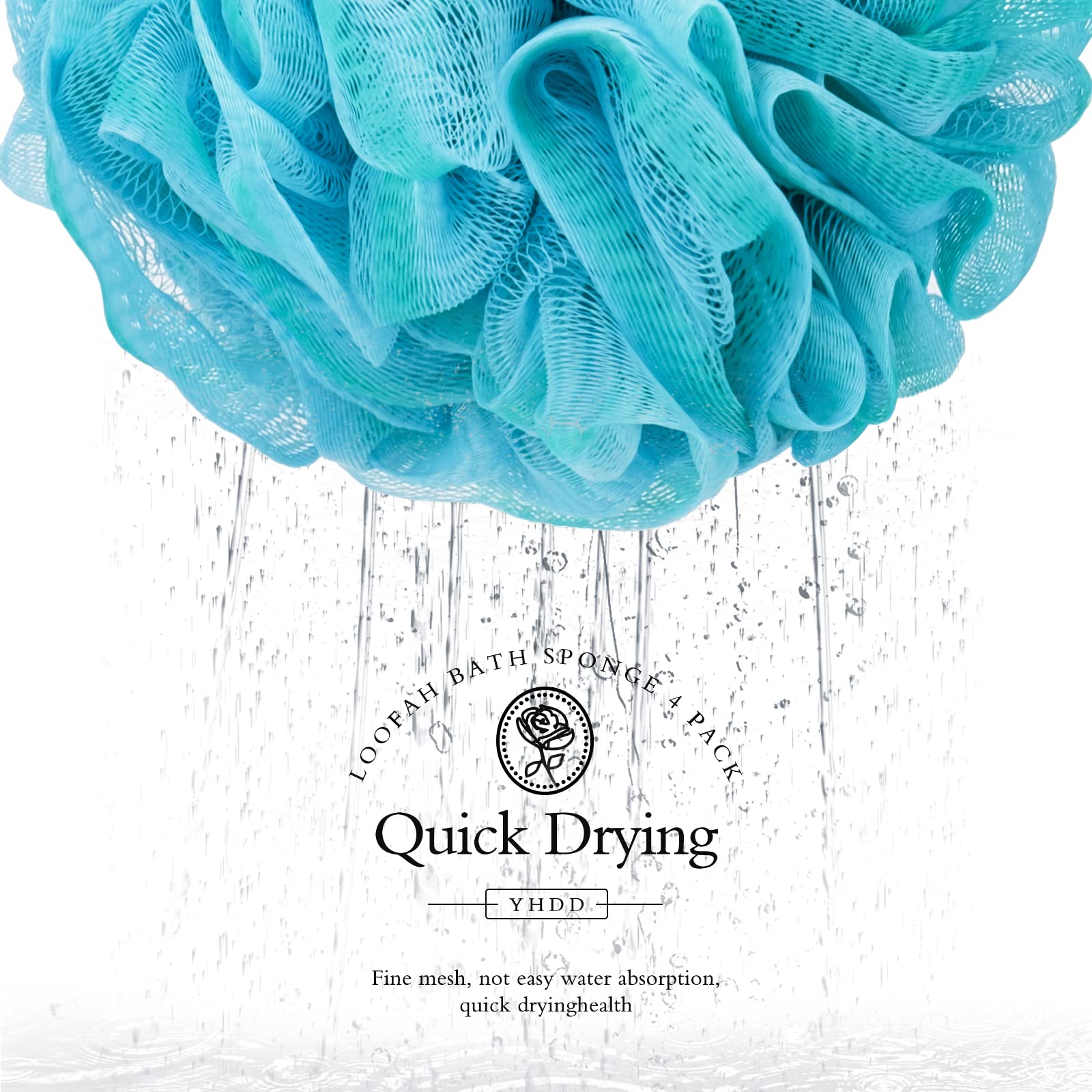 YHDD Shower Loofah Sponge Pouf, 75g Exfoliating Body Scrubber, Mesh Bath Puff Suitable for Anyone, Soft and Skin-Friendly Bathroom Accessories (4 Pcs)