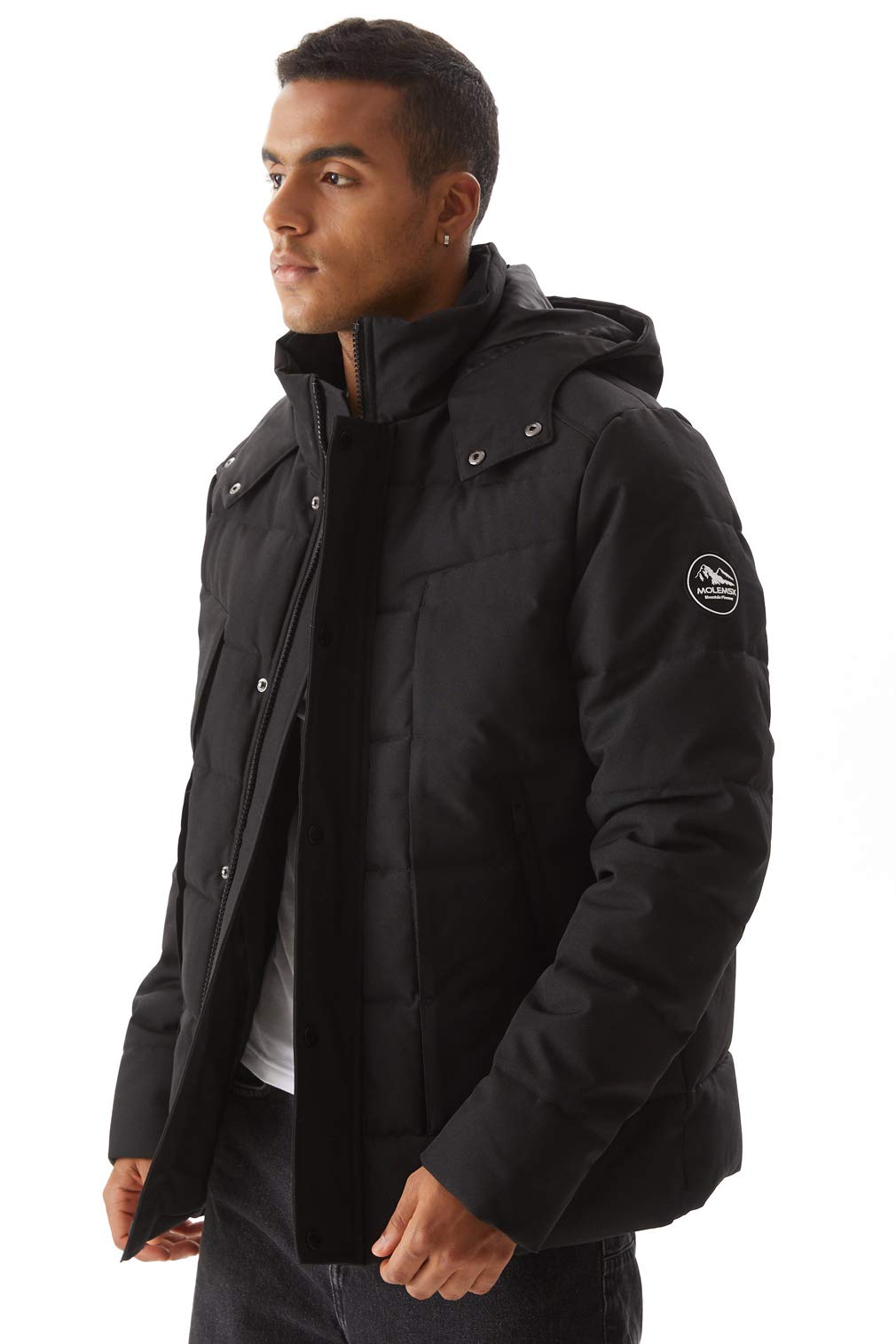 Molemsx Mens Winter Parka, Men's Winter Outdoor Windproof Waterproof Ski Jacket Hooded Packable Down Puffer Jacket for Cold Weather,Black,XX-Large