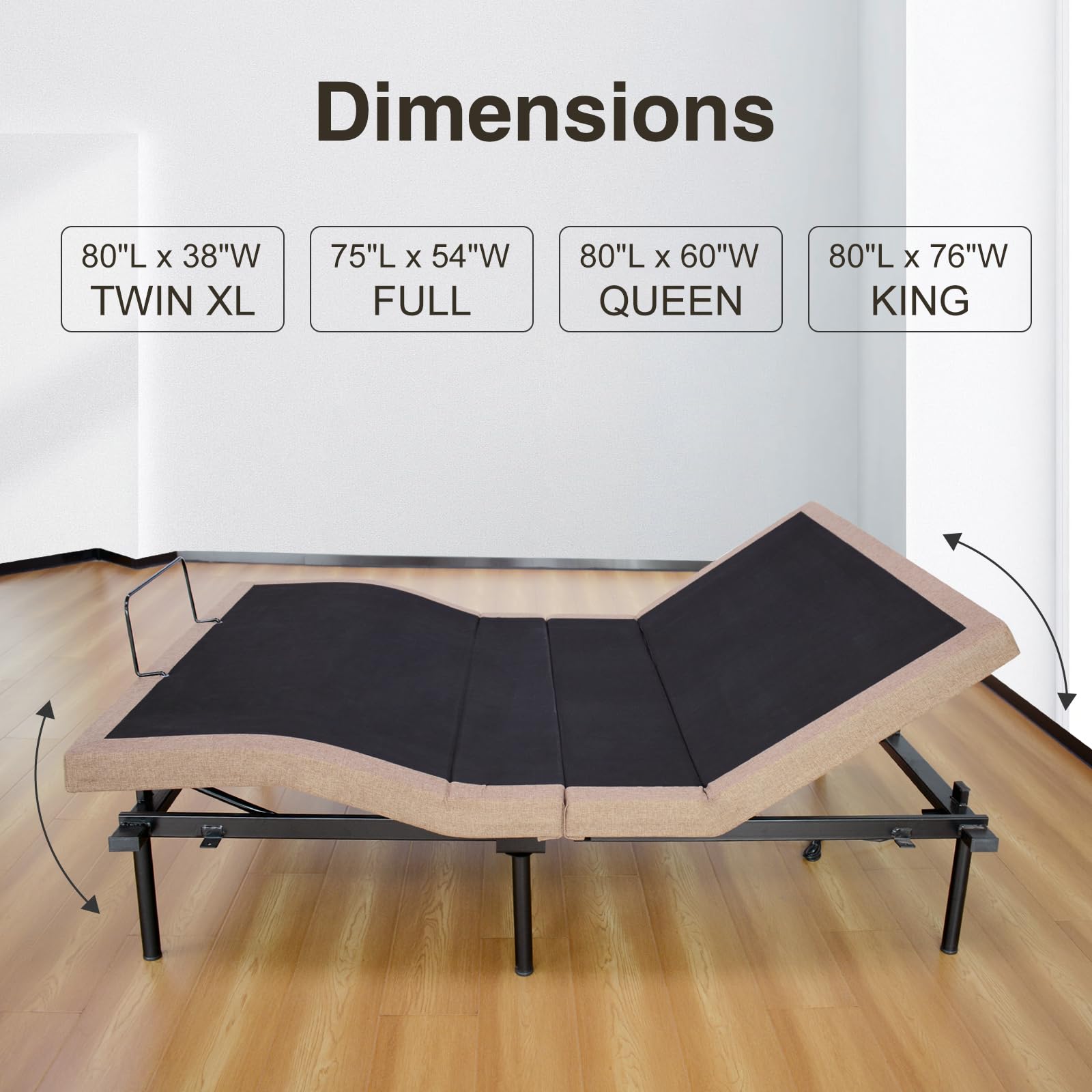 LCVXYERQ Electric Adjustable Bed Base, Ergonomic Upholstered Full Size Bed Frame with Upgraded Motors and Wireless Remote Control, Independent Head and Foot Incline