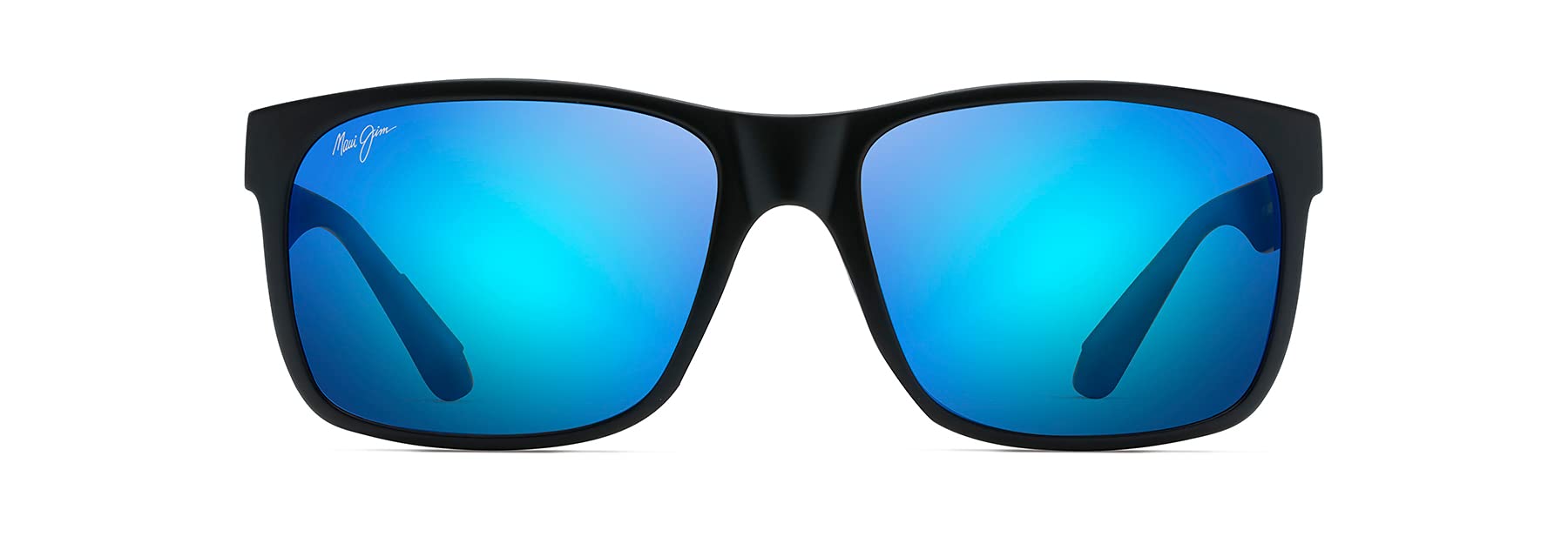 Maui Jim Men's and Women's Red Sands Polarized Rectangular Reading Sunglasses, Matte Black/Blue Hawaii, Large, +2.5