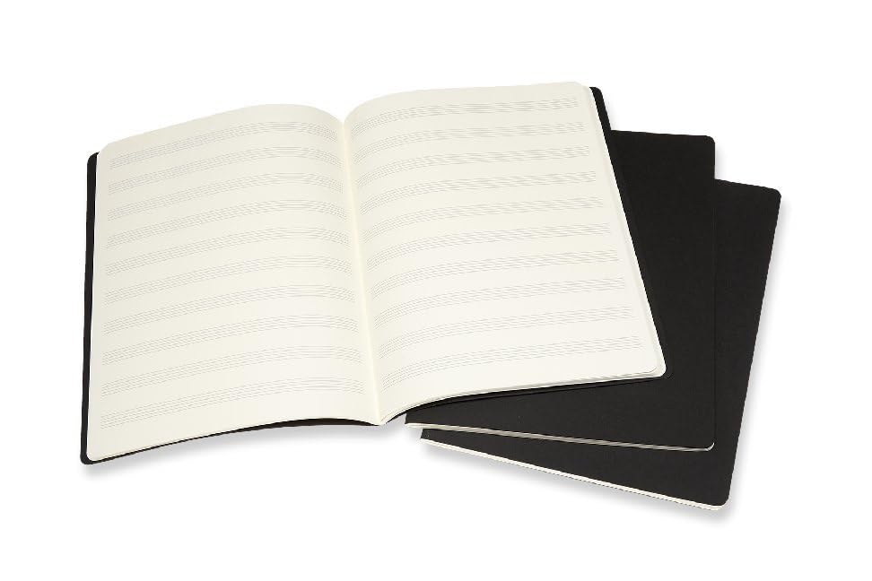 Moleskine Art Cahier Music Notebook, Soft Cover, XL (7.5" x 9.5") Pentagram, Black, 80 Pages (Set of 3)